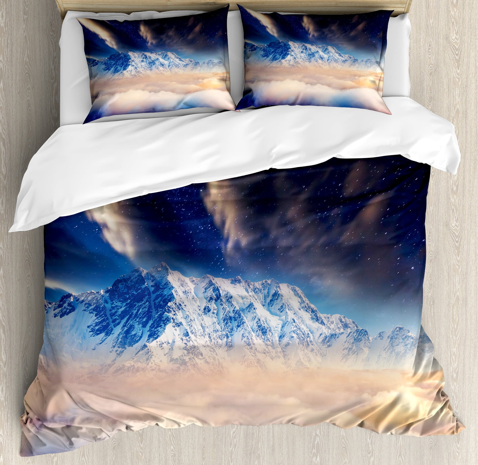 Space Duvet Cover Set, Milky Way over Snowy Mountain Peaks High up ...