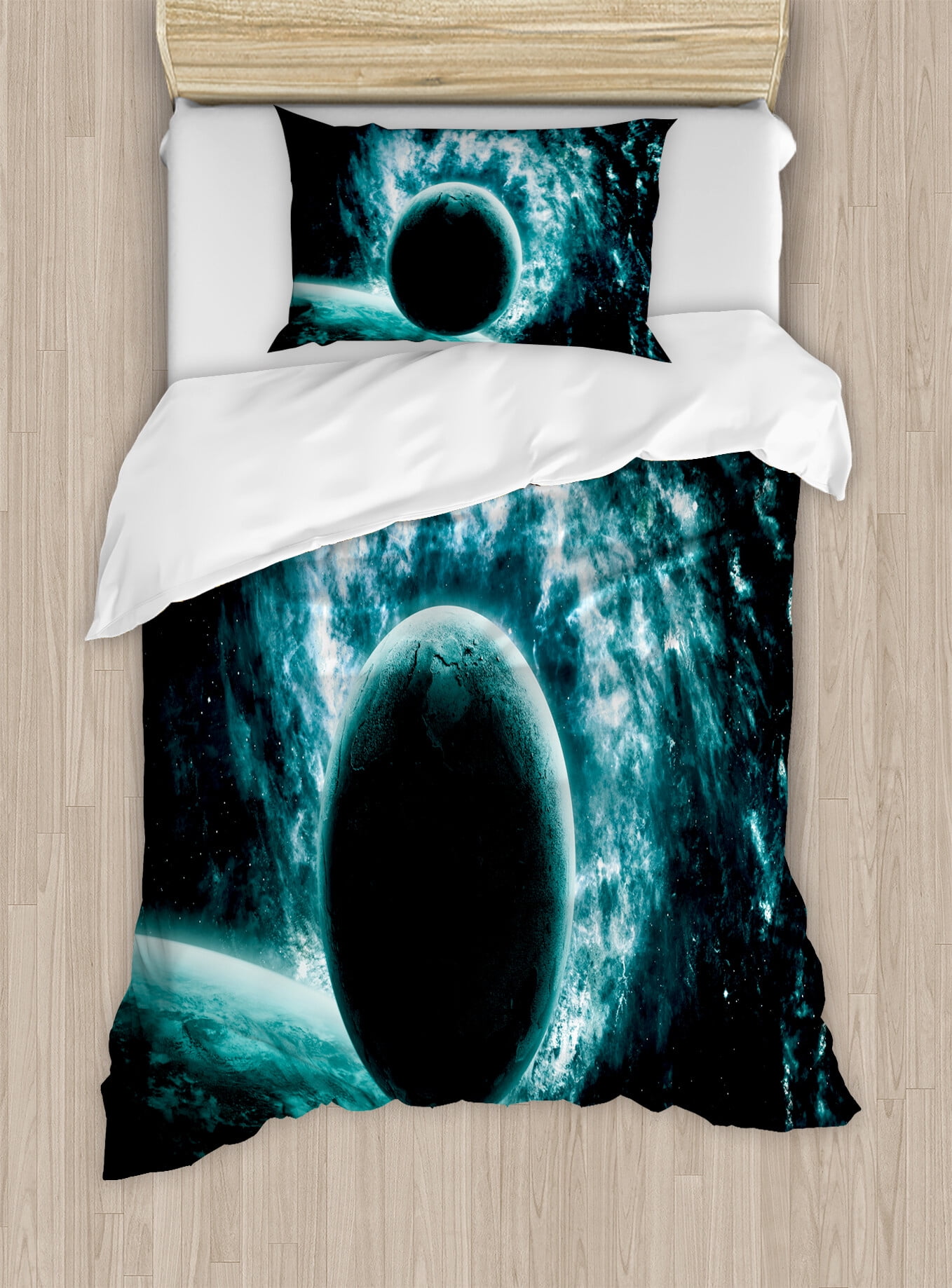 Space Duvet Cover Set, Solar System Landscape with a Planet in Vast ...