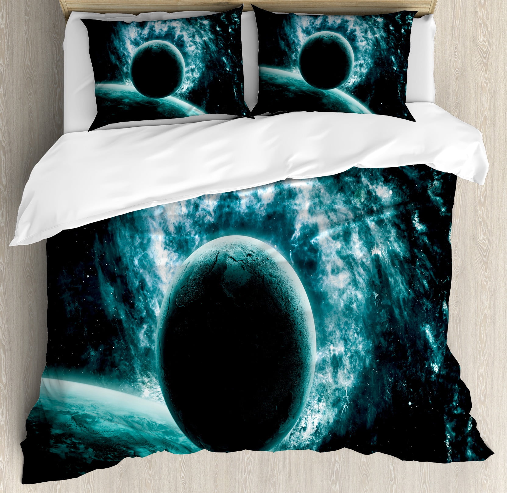 Space Duvet Cover Set, Solar System Landscape with a Planet in Vast ...