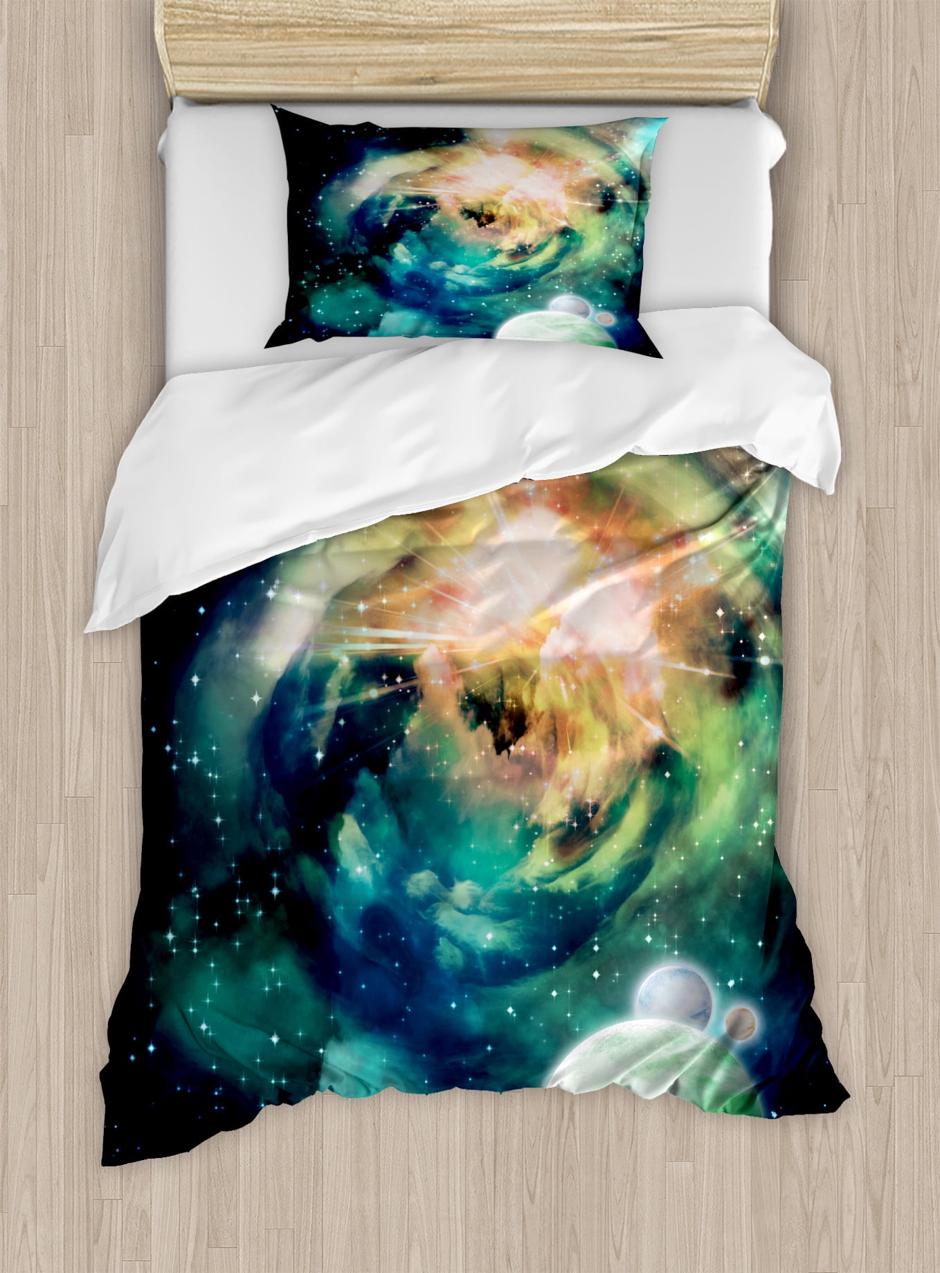 Space Duvet Cover Set, Spiral Anromeda Galaxy with Planets Cosmos ...