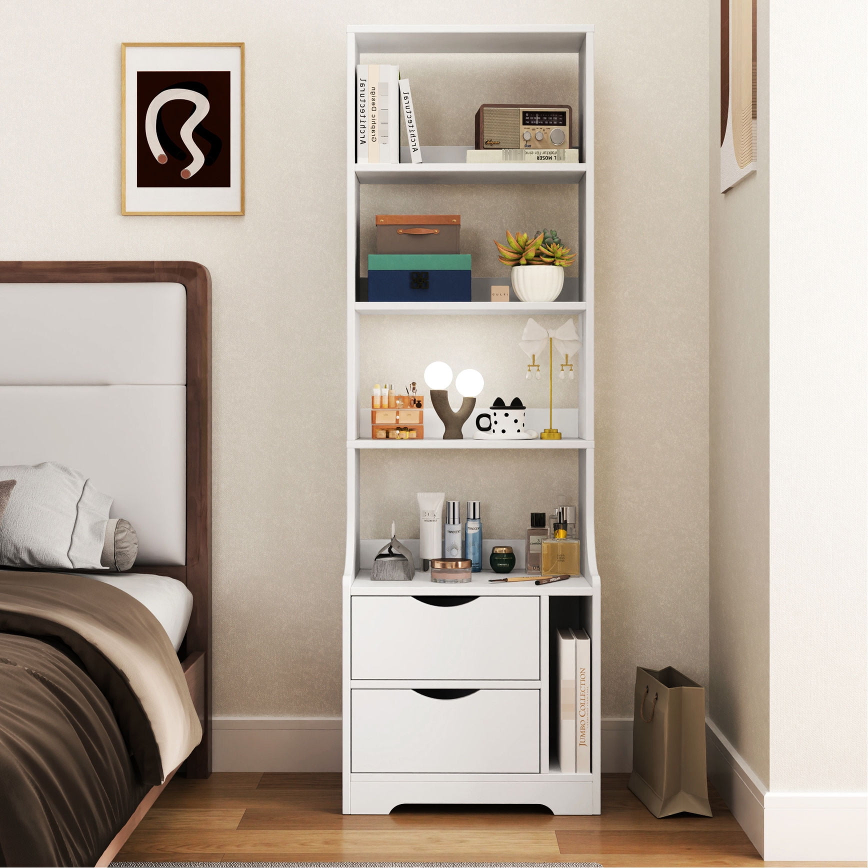 Space - Efficient Bedside Table - Vertical Storage with 4 - Tier ...