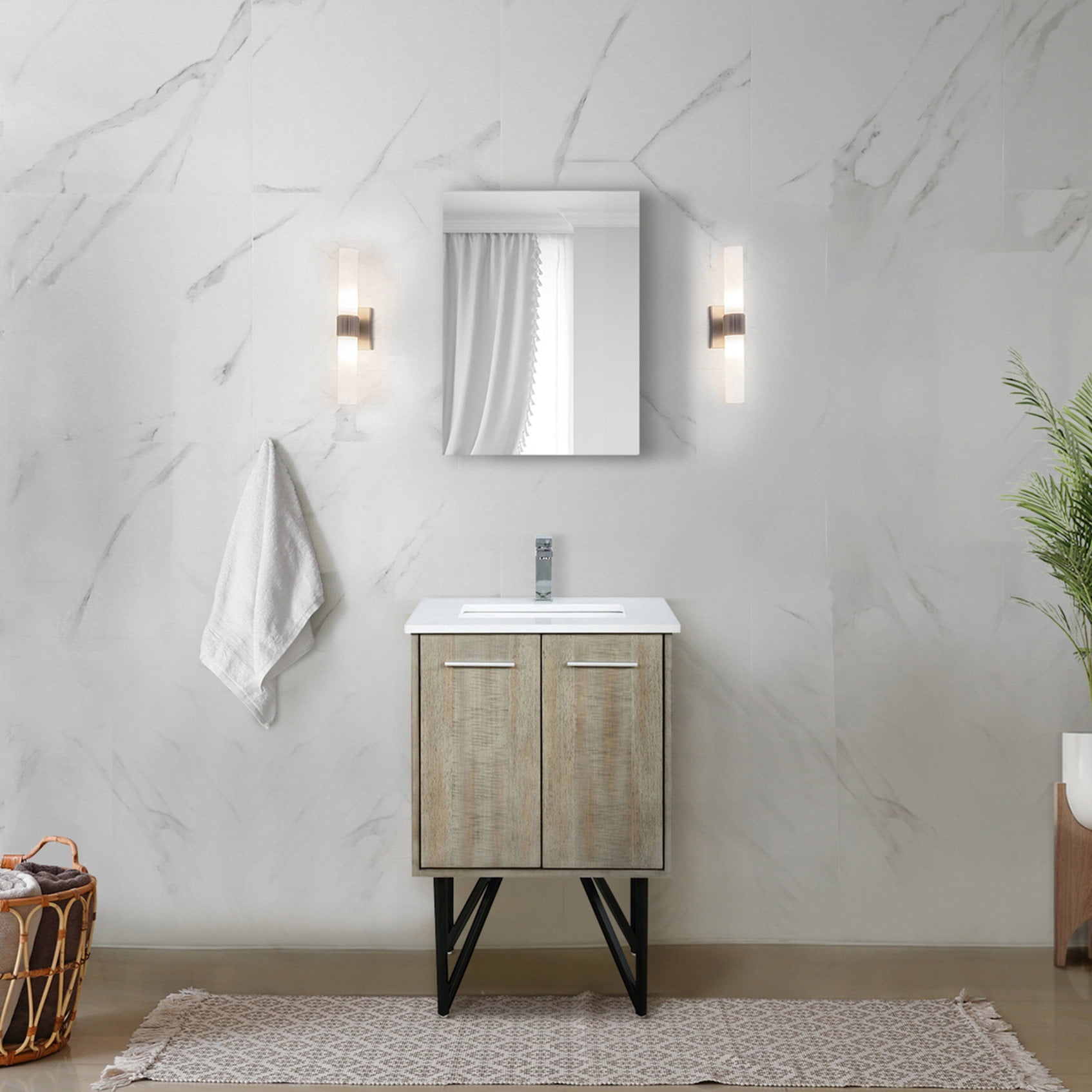 Space - Efficient and Rustic Aesthetic - Acacia Vanity with Marble Top ...