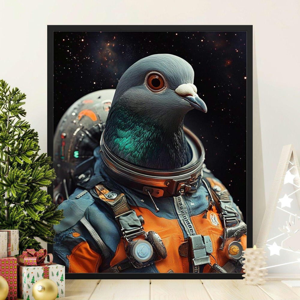 Space Explorer Pigeon Poster, Funny Animal Wall Art, Pigeon In Space ...