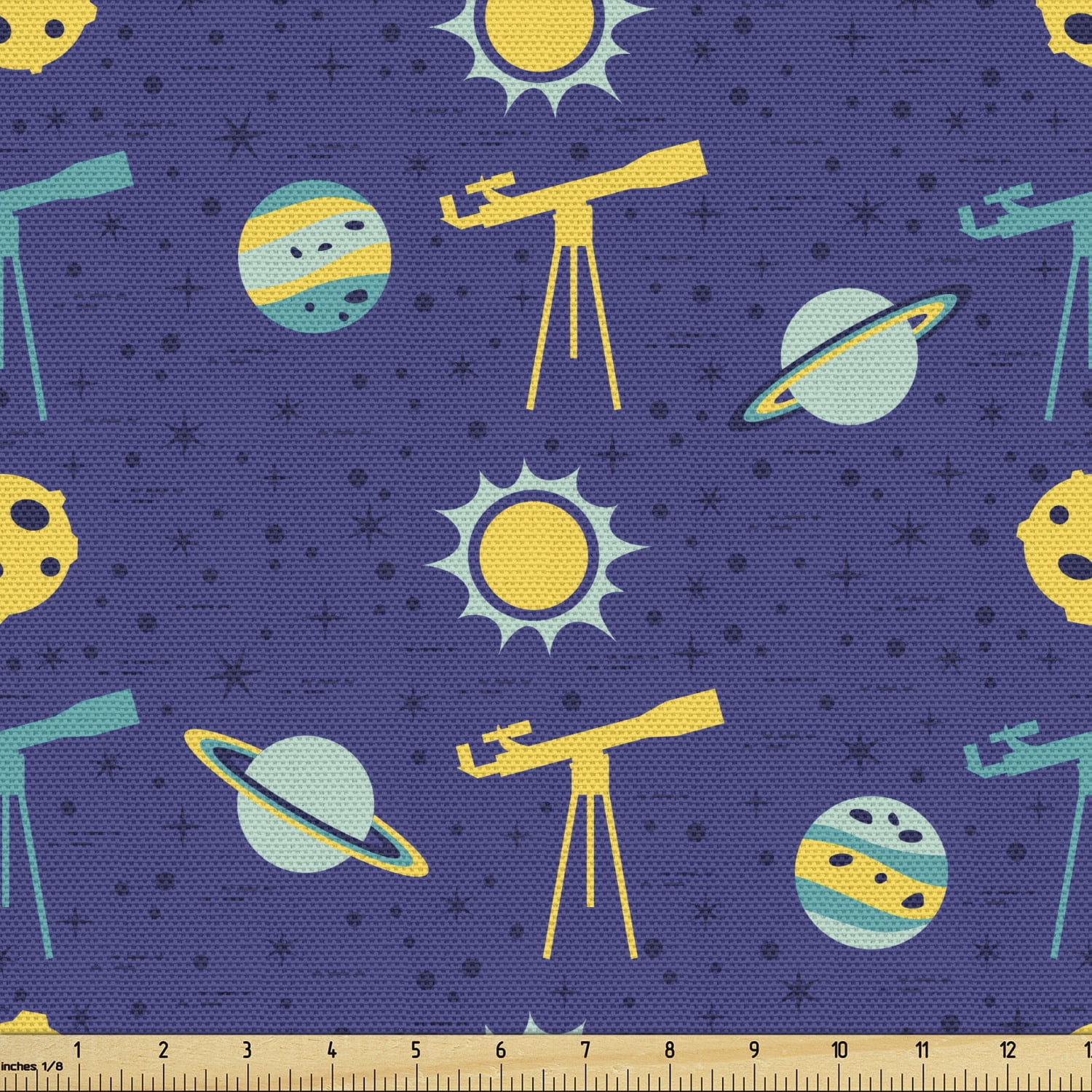 Space Fabric by the Yard, Astronomy Cartoon of Sun Planets and ...