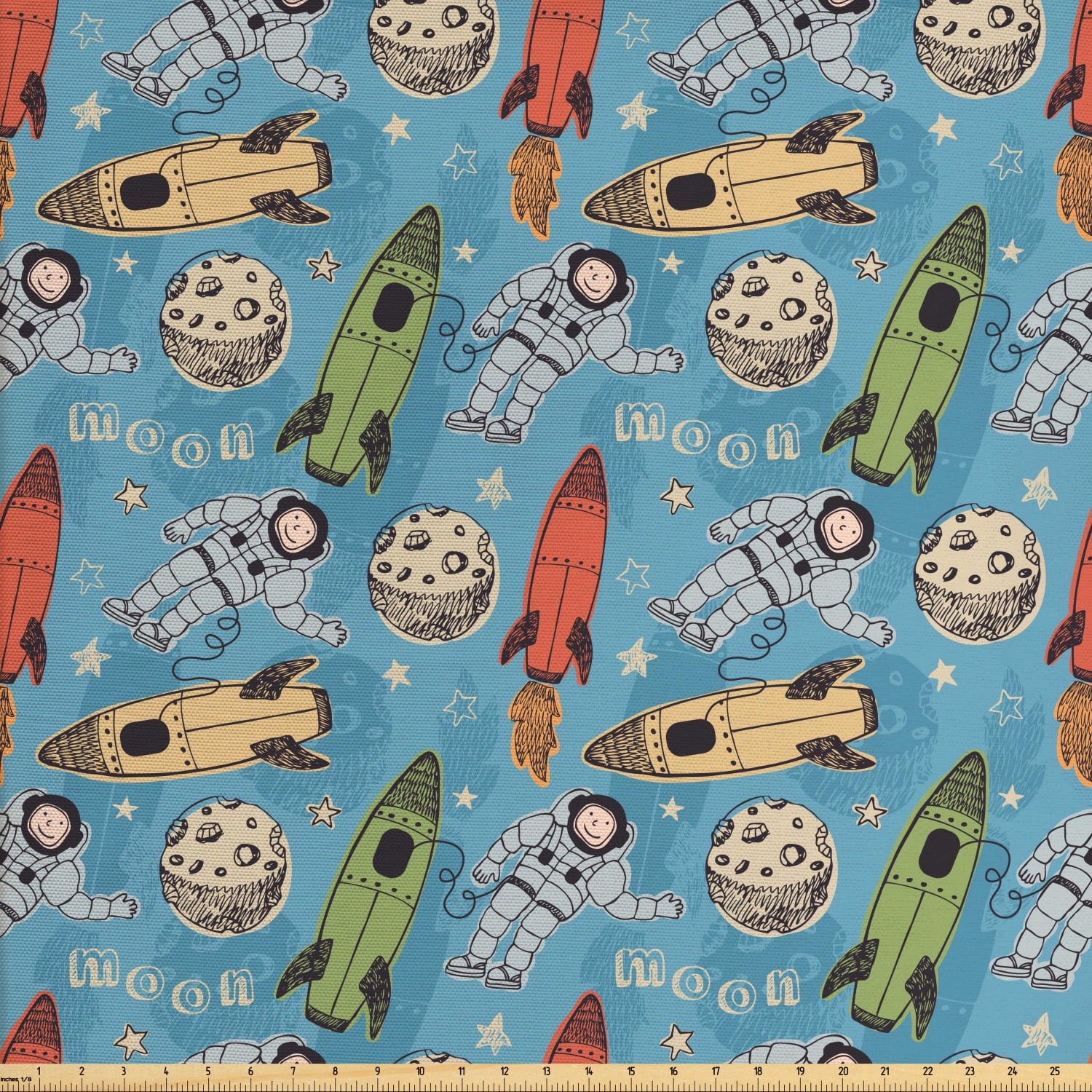 Ambesonne Space Fabric by the Yard Upholstery, Astronauts with Rockets ...