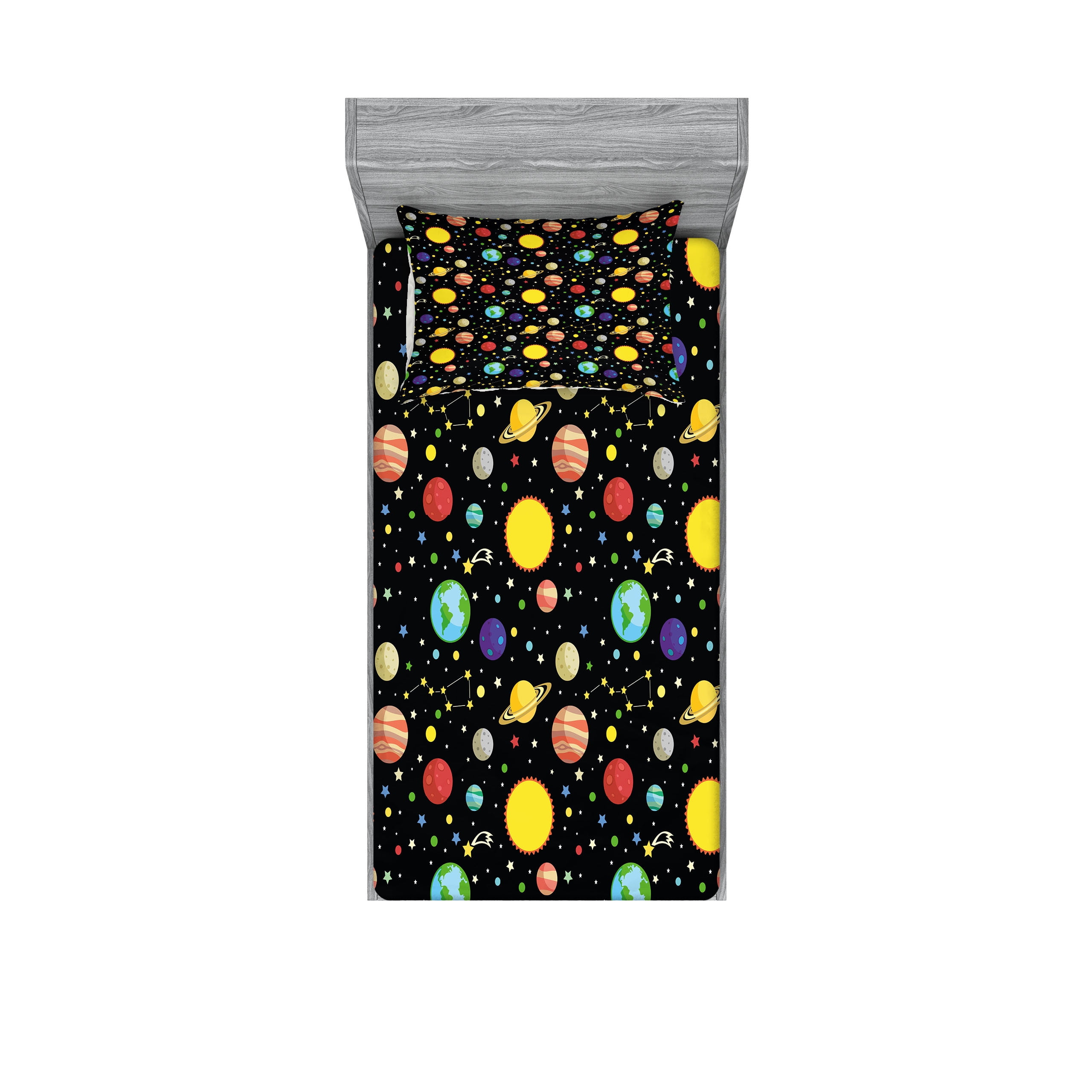 Space Fitted Sheet & Pillow Sham Set, Comets and Constellations Stars ...