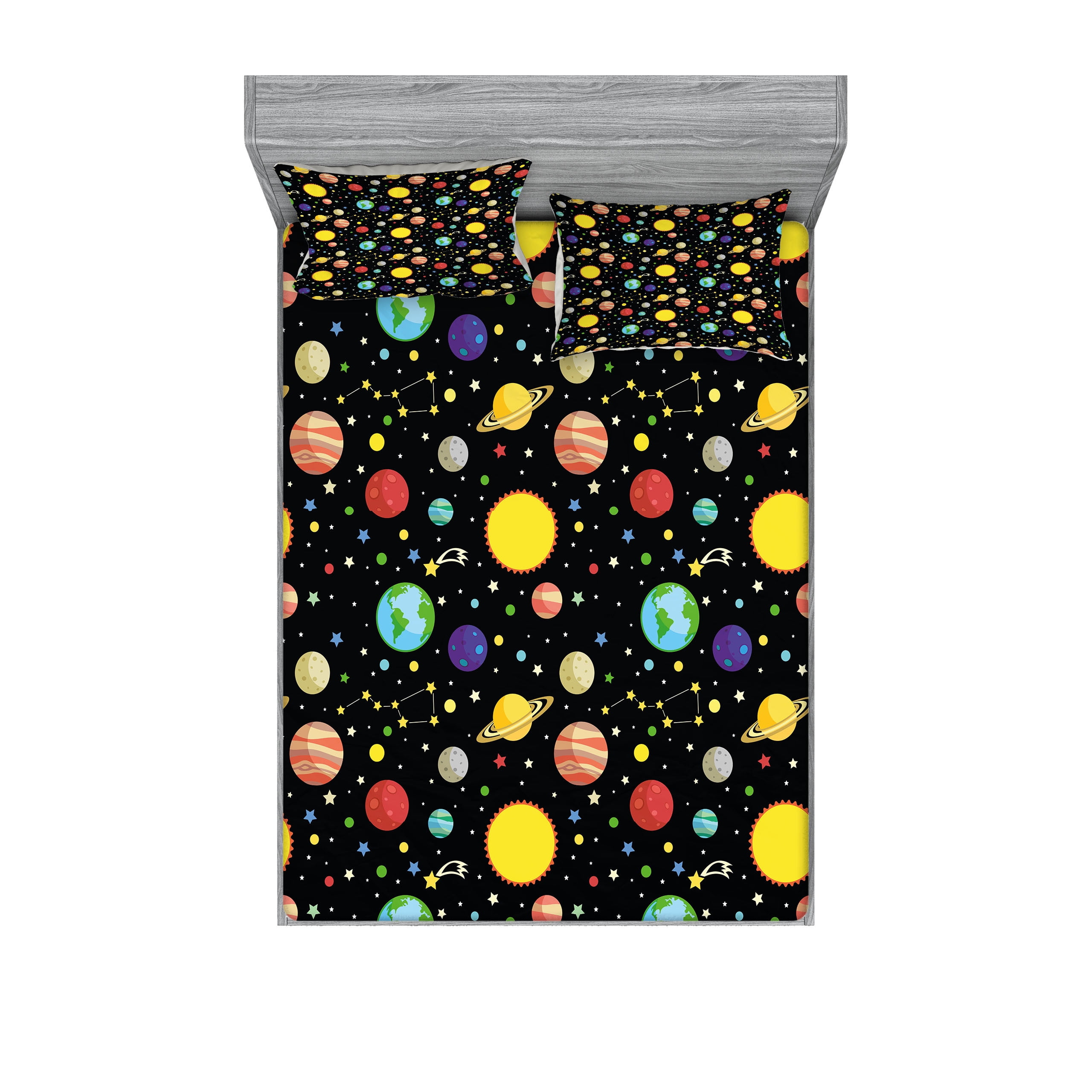 Space Fitted Sheet & Pillow Sham Set, Comets and Constellations Stars ...
