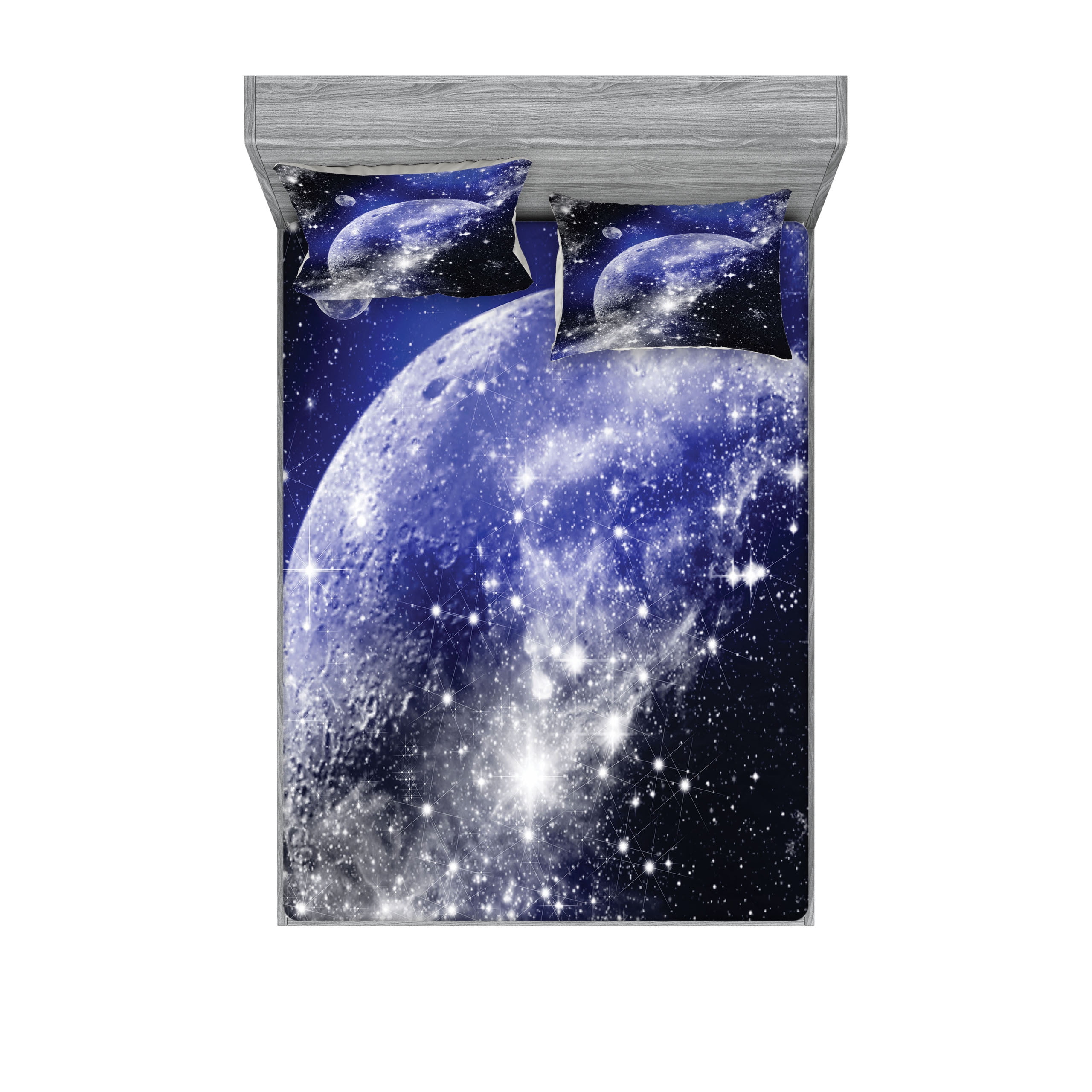 Space Fitted Sheet & Pillow Sham Set, Galaxy Nebula Full Moon Phase ...