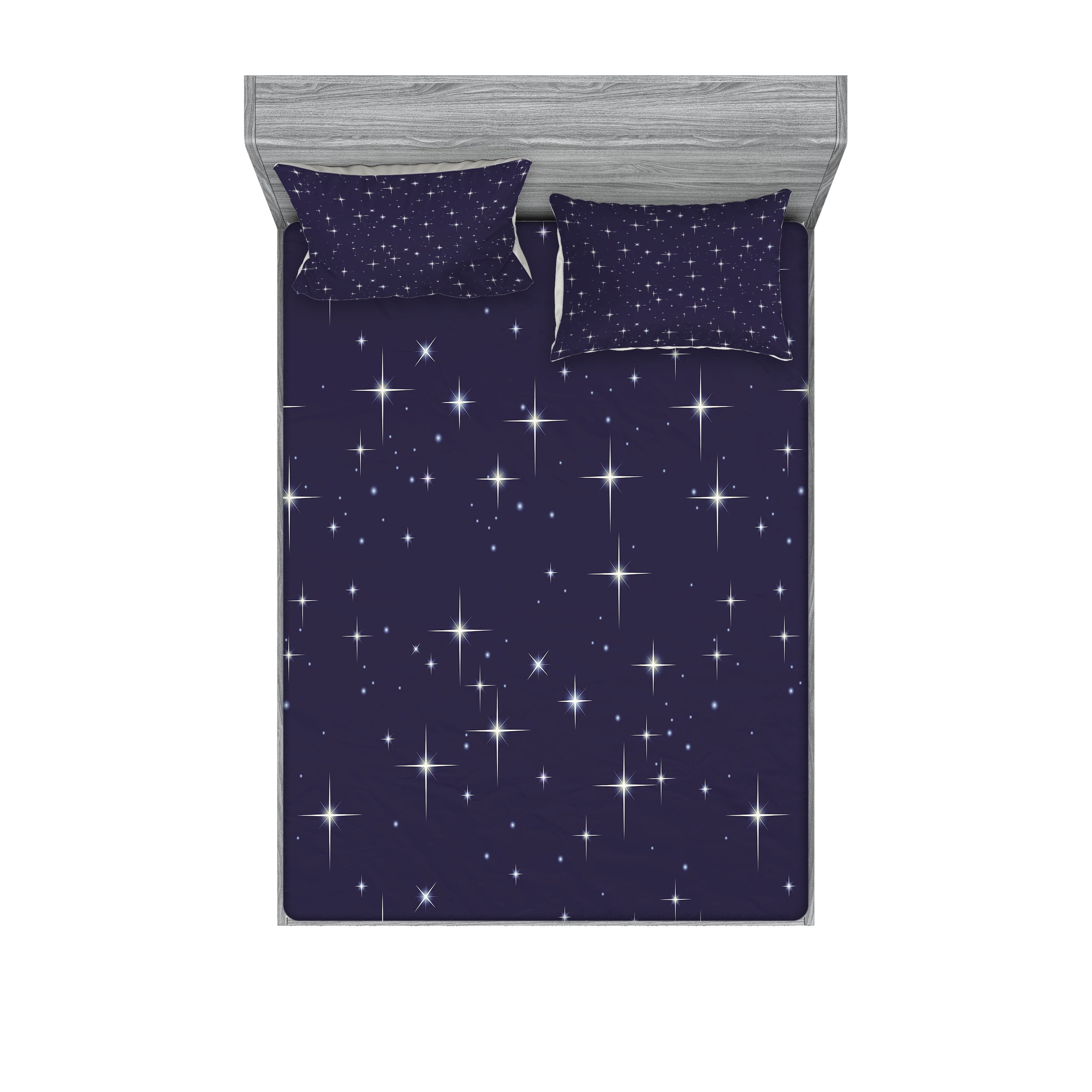 Space Fitted Sheet & Pillow Sham Set, Night Sky Stars Romantic Cosmos ...