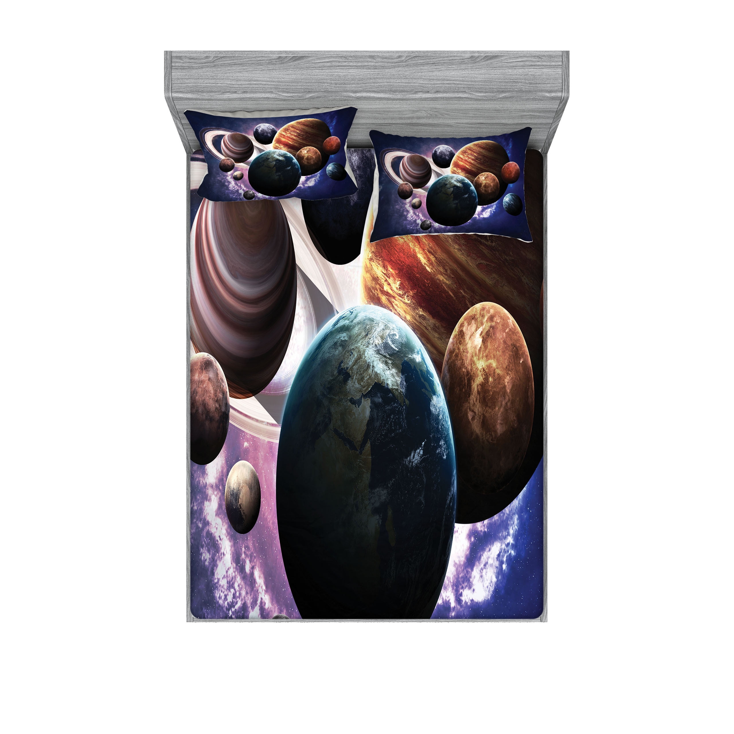 Space Fitted Sheet & Pillow Sham Set, Solar System Planets All Together ...