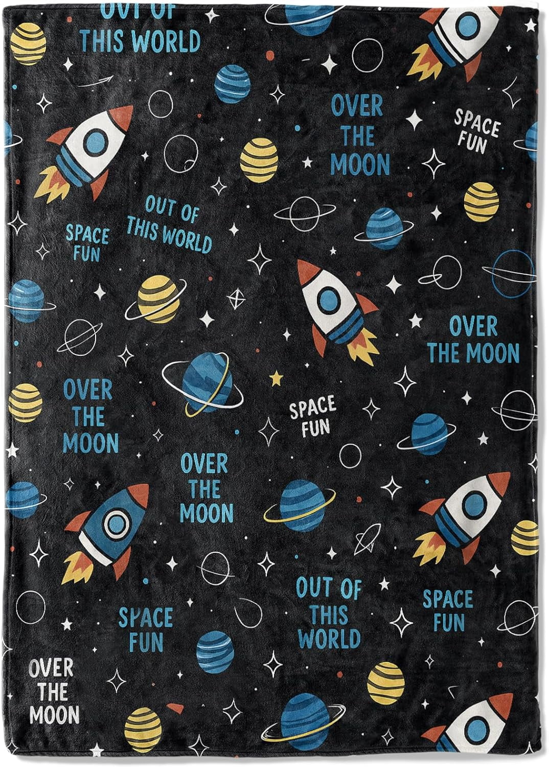 Space Flannel Blanket,50x60in,Rocket Planets Stars and Fun Quotes Throw ...