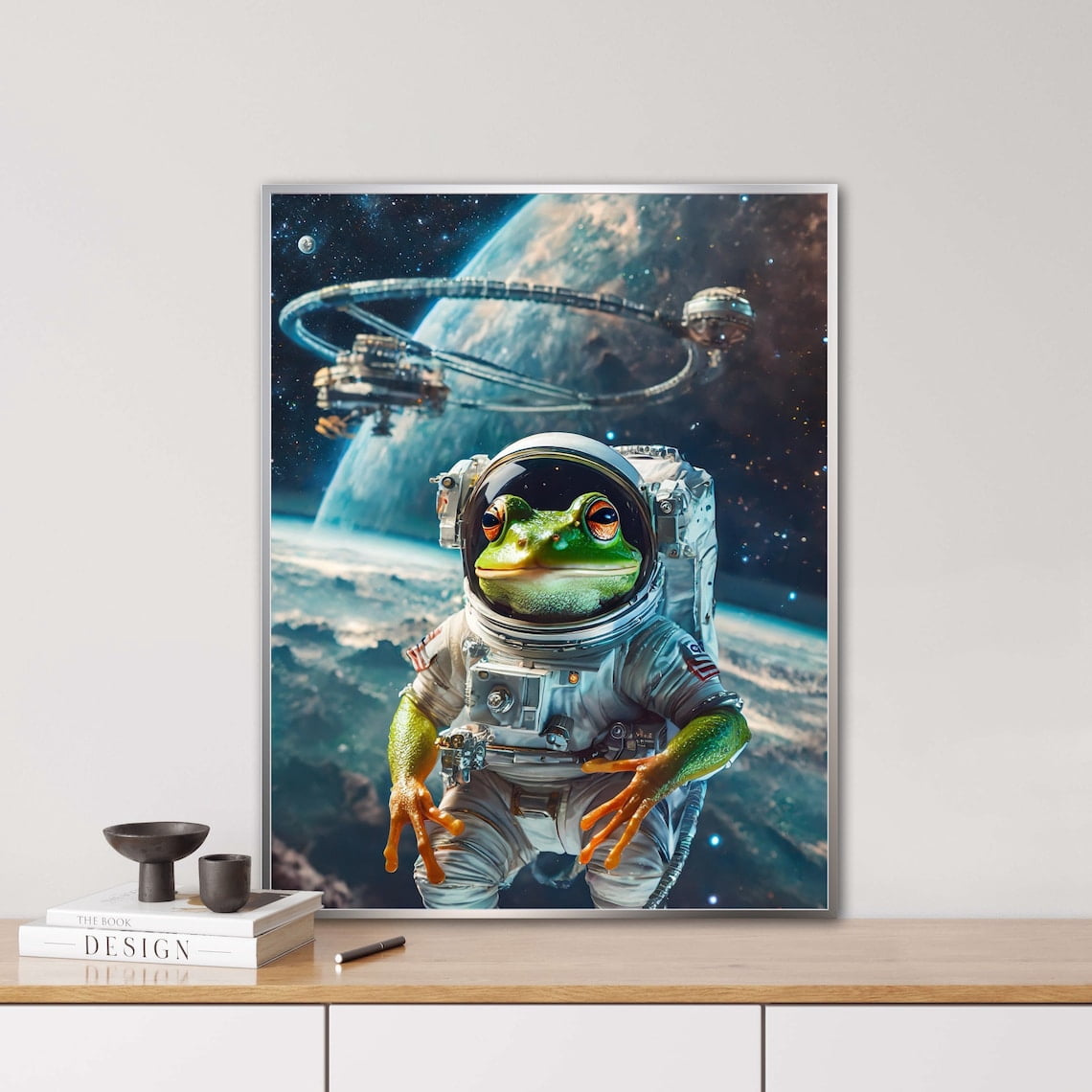 Space Frog, Ai Generated, Frog, Space, Digital Animal Portrait, Digi ...