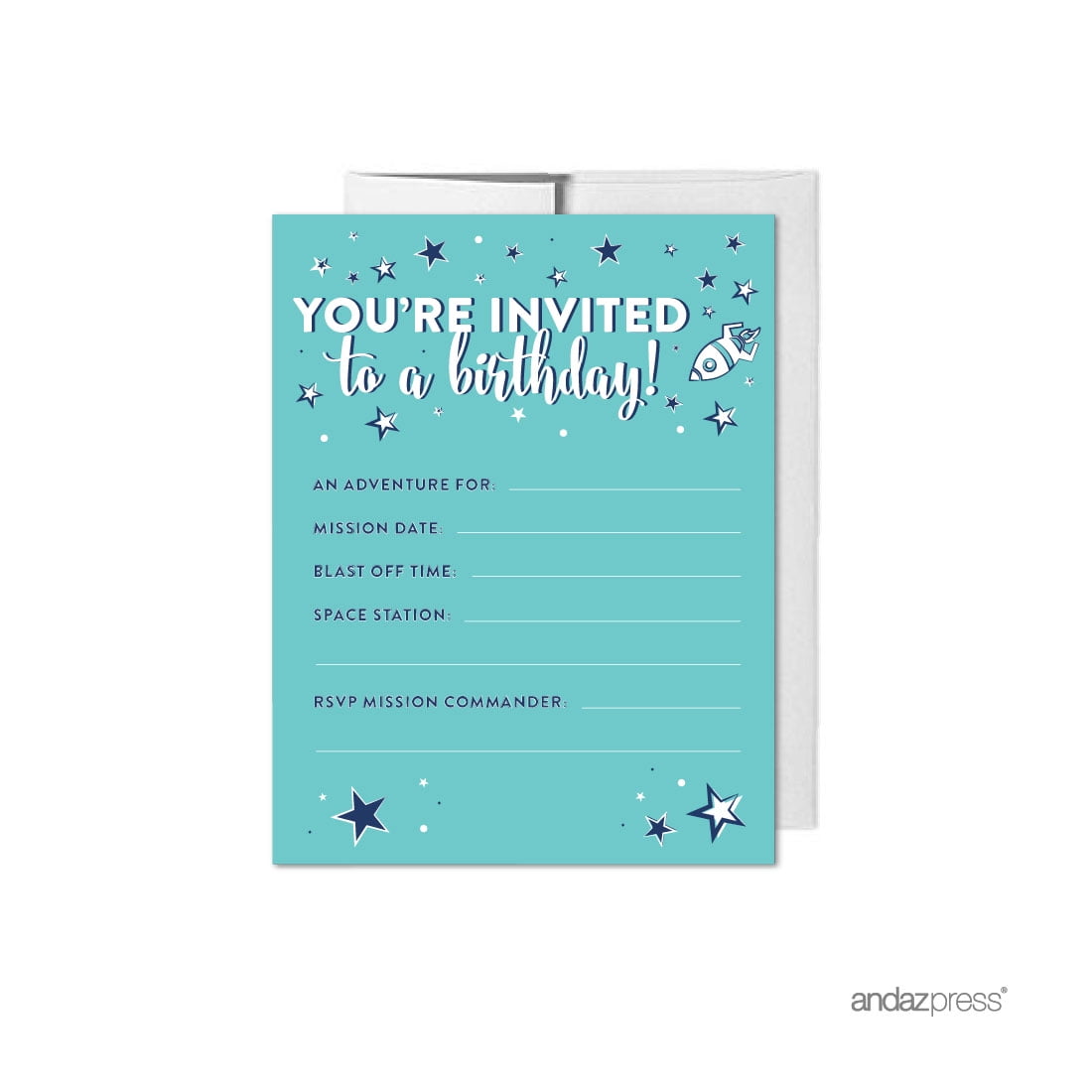 Space Galaxy Birthday Blank Invitations with Envelopes, 20-Pack ...