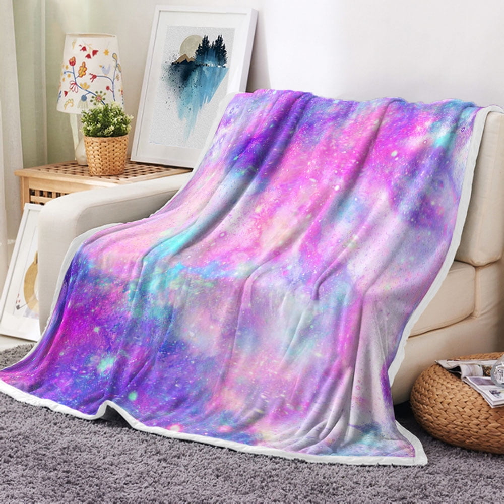 Space Galaxy Blanket, Pink Purple Soft Warm Fuzzy Fleece Plush Blanket ...