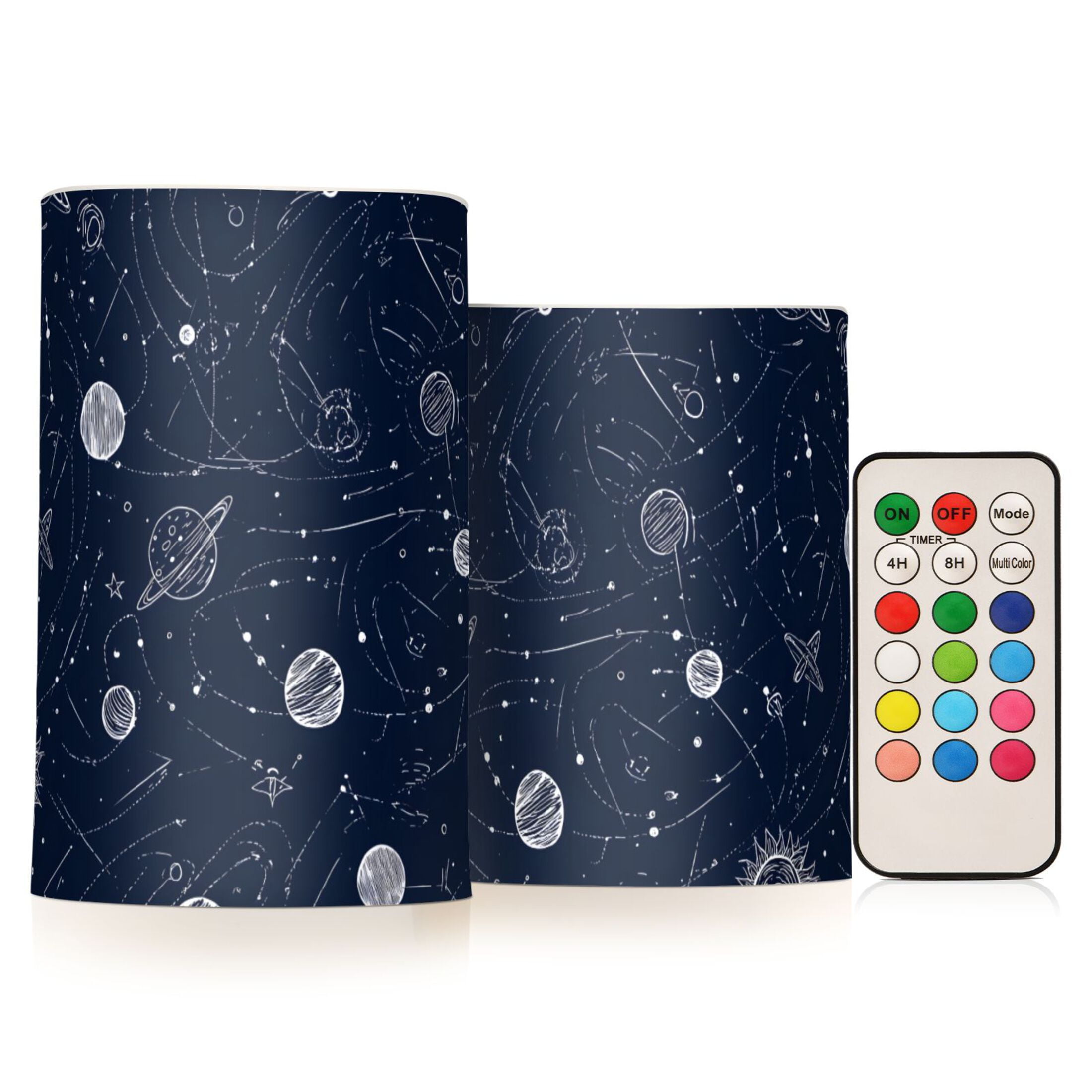 Space Galaxy Doodle Flameless LED Candle Set with Remote, Battery ...