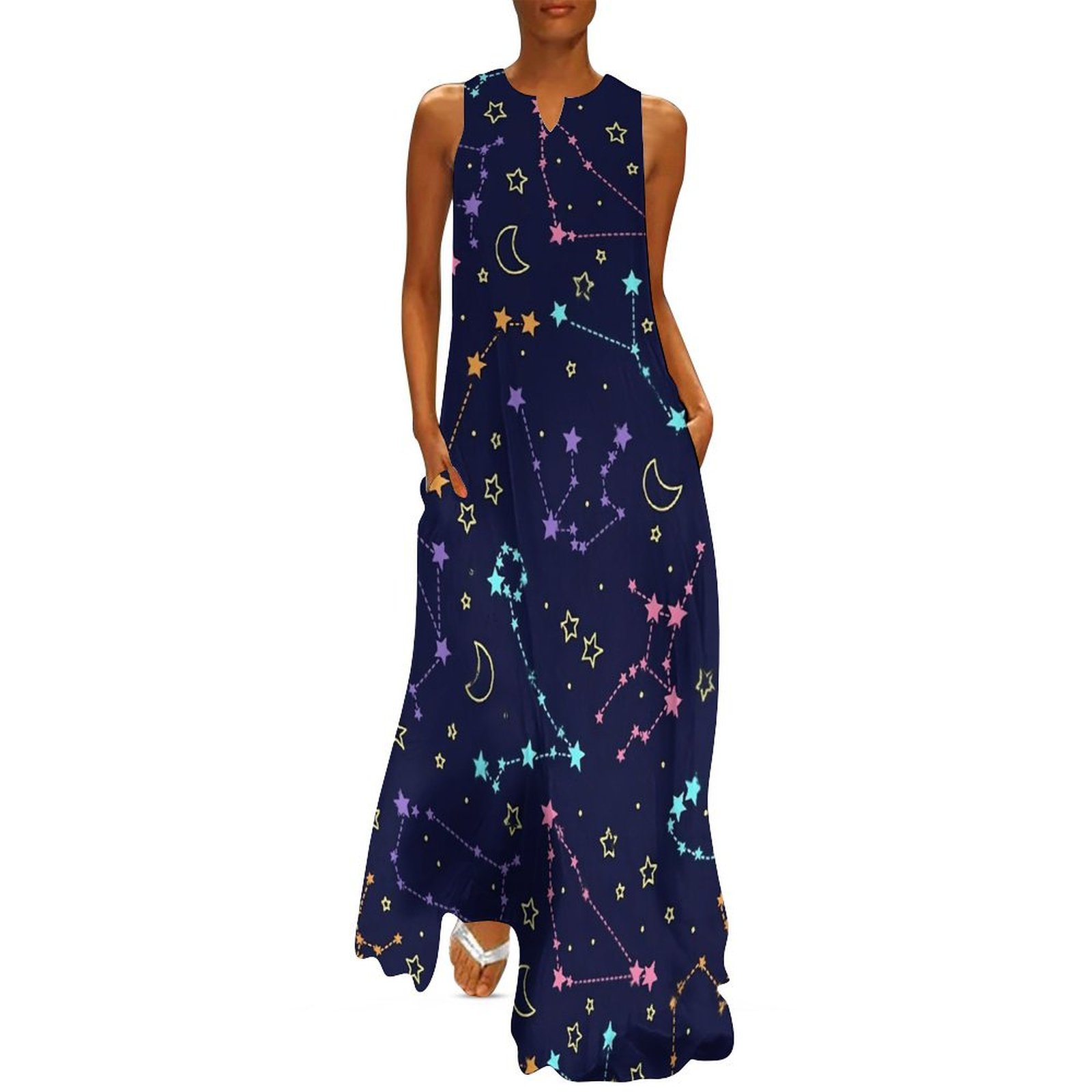 Space Galaxy Dress Night Star And Moon Trendy Maxi Dress Sleeveless ...