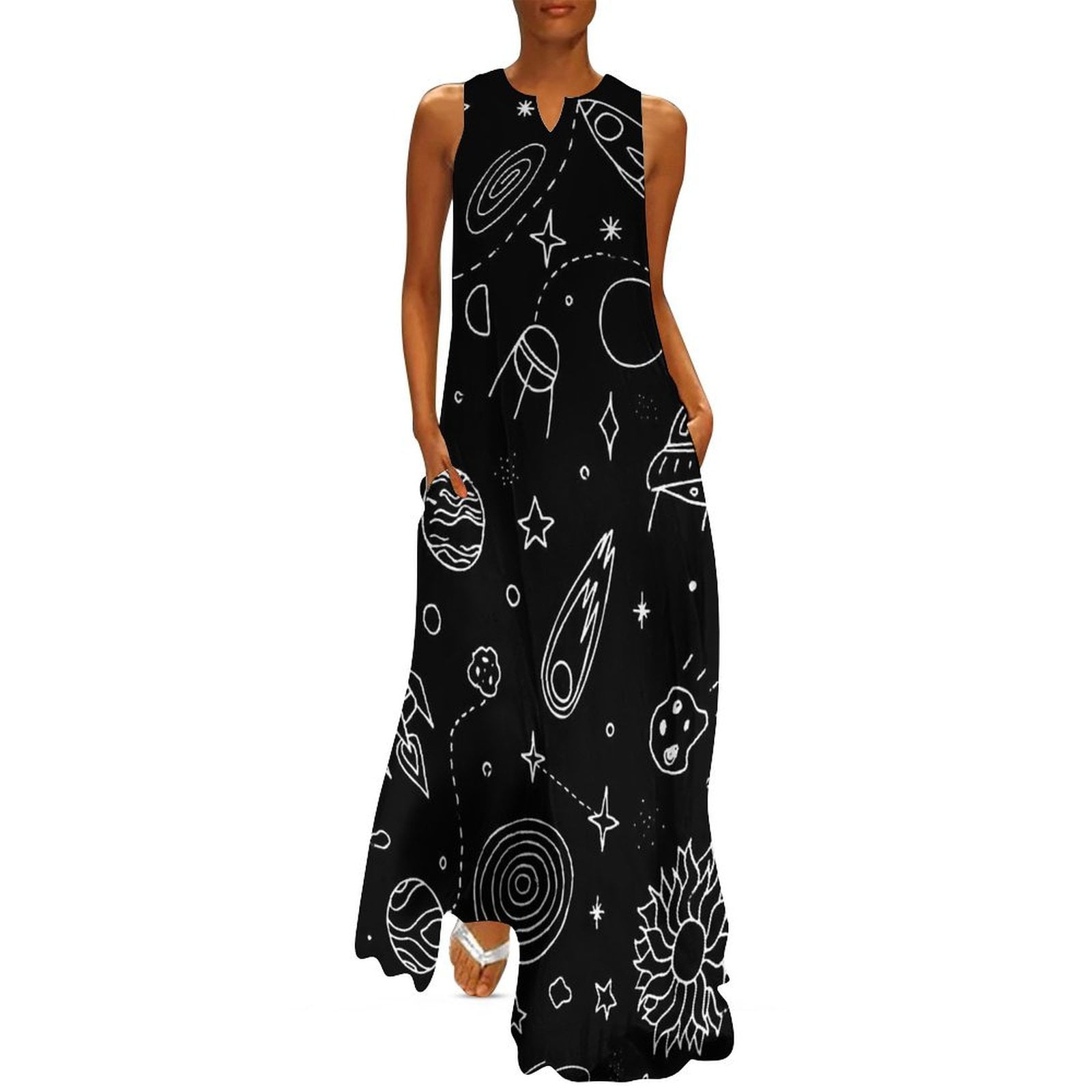Space Galaxy Dress Night Star And Moon Trendy Maxi Dress Sleeveless ...