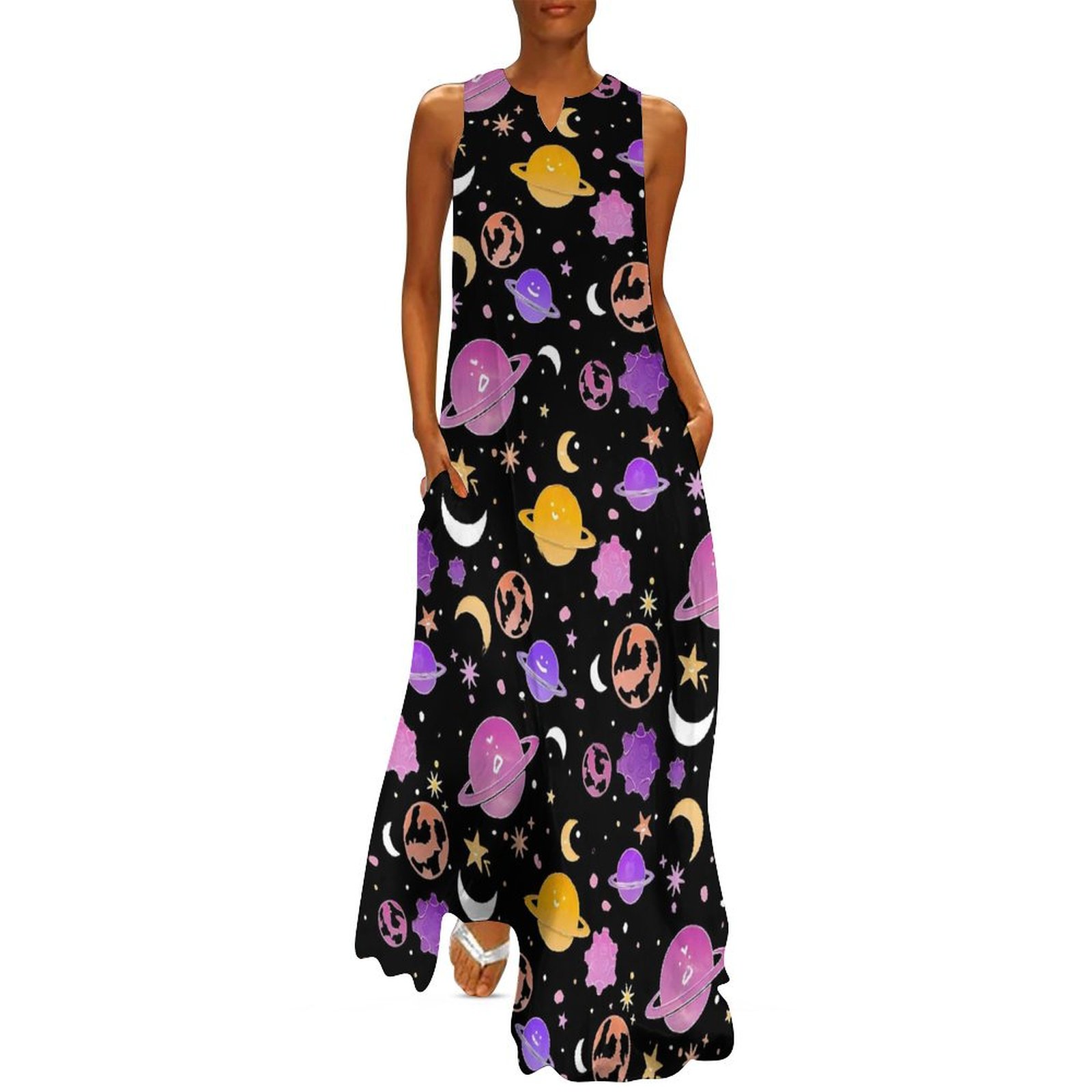 Space Galaxy Dress Night Star And Moon Trendy Maxi Dress Sleeveless ...