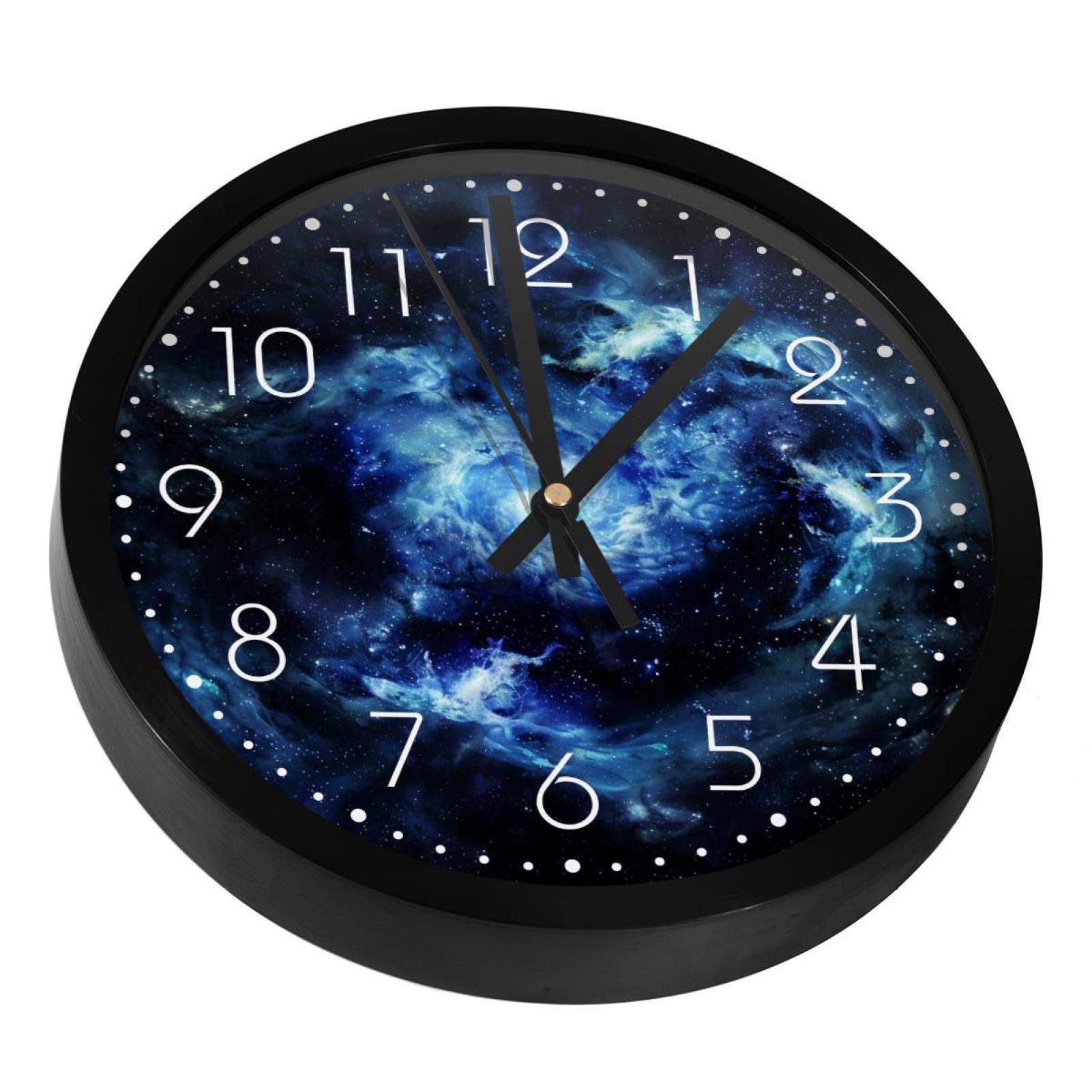 Space Galaxy Nebula Starry Blue Silent Wall Clock, Non Ticking Battery ...