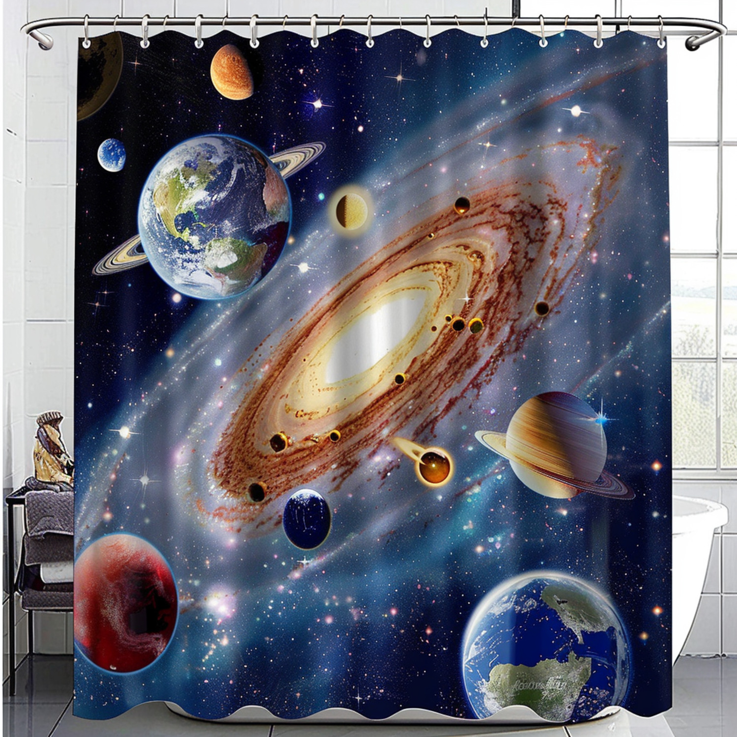 Space Galaxy Solar System Shower Curtain Universe Earth Moon Nebula Sun ...