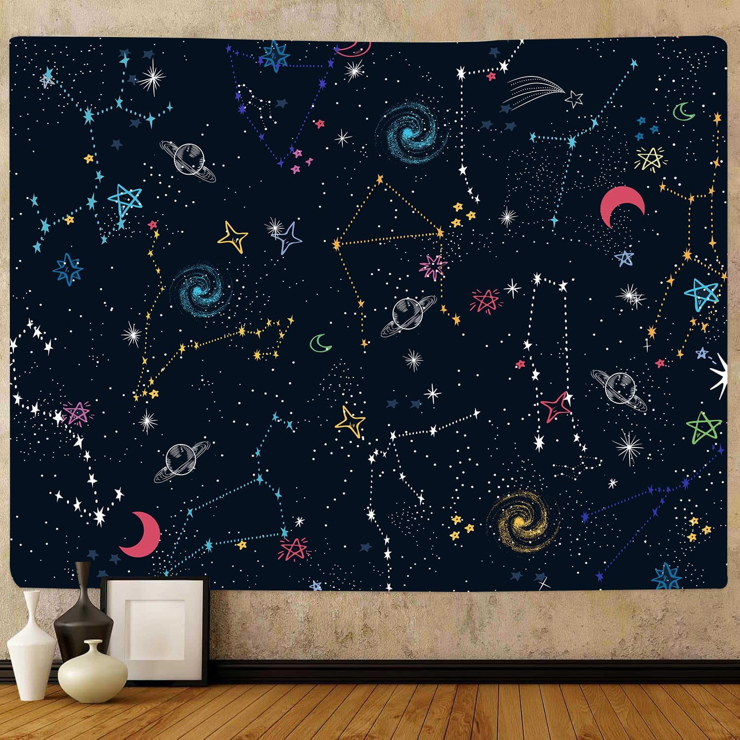 Space Galaxy Tapestry, 60x40inch, Dark Blue Starry Night Sky Stars ...