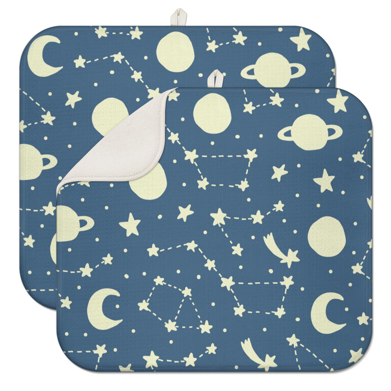Space Galaxy and Tractor Coffee Mat – Durable Microfiber Spill Mat with Firefighter and Cartoon ...