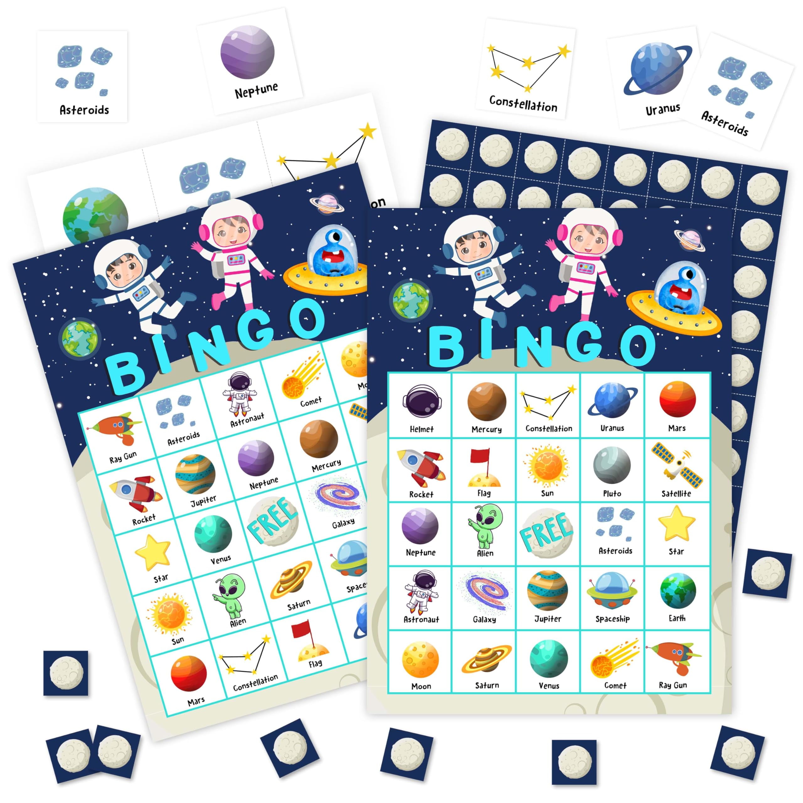 Space Games Bingo Cards, Cosmic Theme Bingo Game, Space Game for Family ...