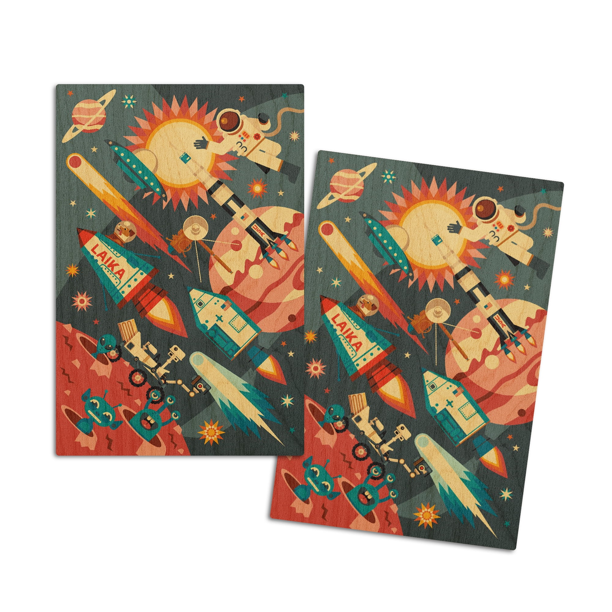 Space Geometric (4x6 Birch Wood Postcards, 2-Pack Stationary, Rustic ...