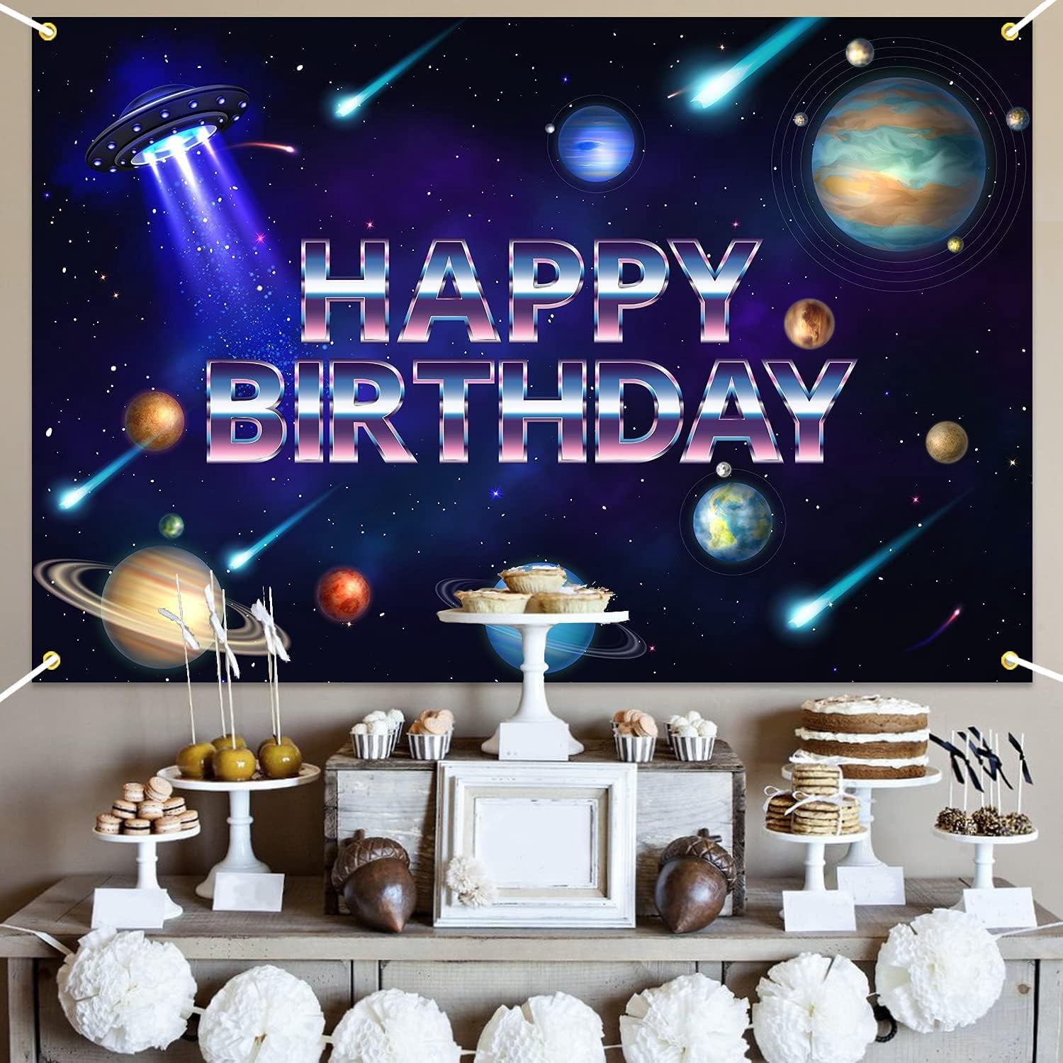 Space Happy Birthday Backdrop Banner Solar System Planet Universe Theme ...