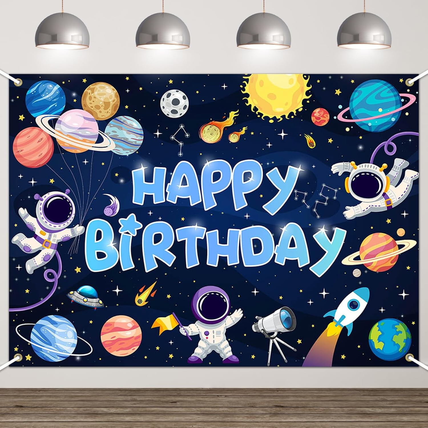 Space Happy Birthday Backdrop for Boys Astronaut Rocket Outer Space ...