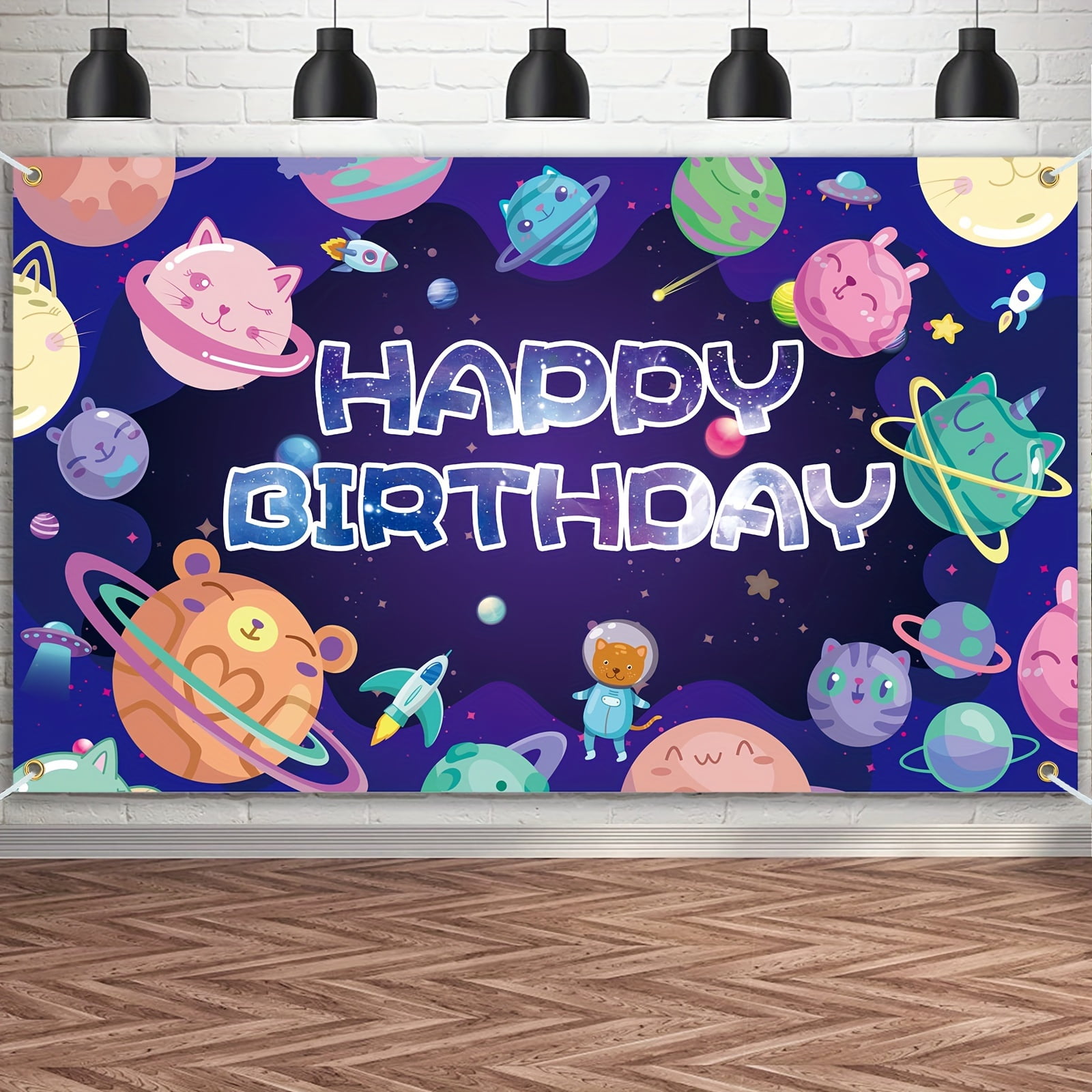 Space Happy Birthday Banner Background Decoration Outer Space Birthday ...