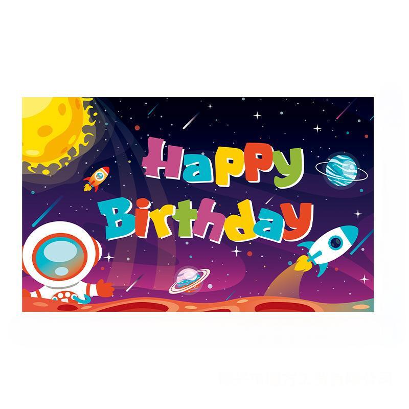 Space Happy Birthday Decorations Background Astronaut Rocket Backdrop ...