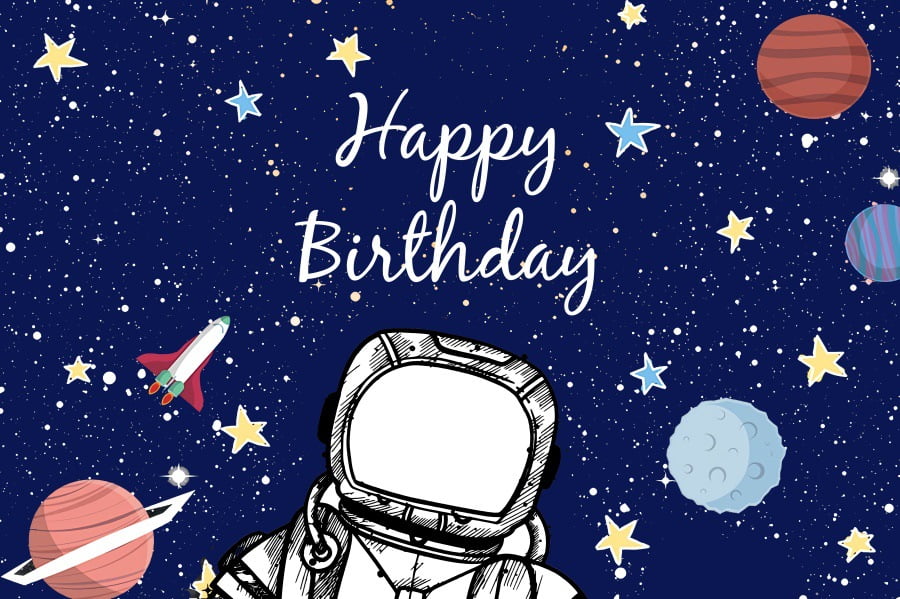 Space Happy Birthday Decorations Background Astronaut Rocket Backdrop ...