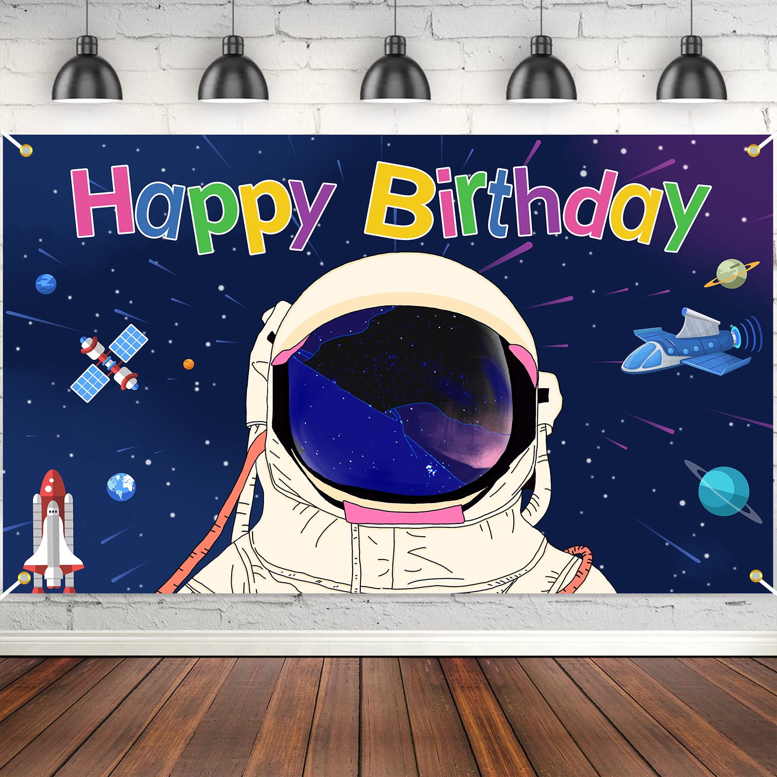 Space Happy Birthday Decorations Background Astronaut Rocket Backdrop ...