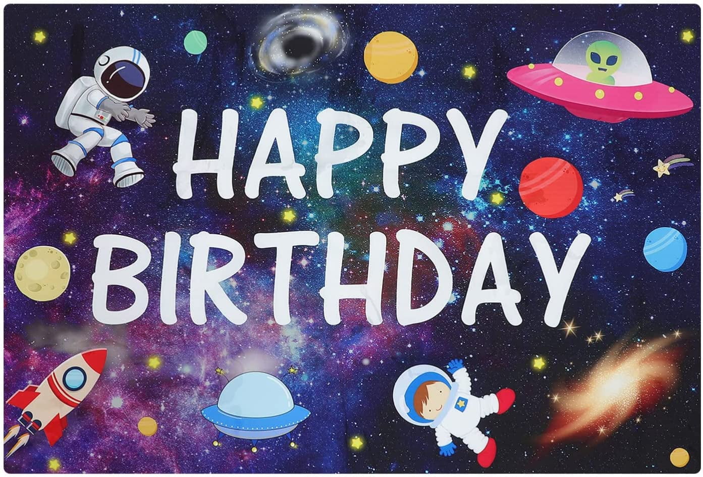 Space Happy Birthday Decorations Background Astronaut Rocket Backdrop ...