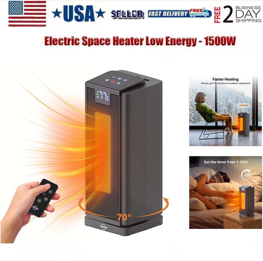 Space Heater, 70° Oscillating 1500W Electric Ceramic Tower Heater with Remote - Walmart.com