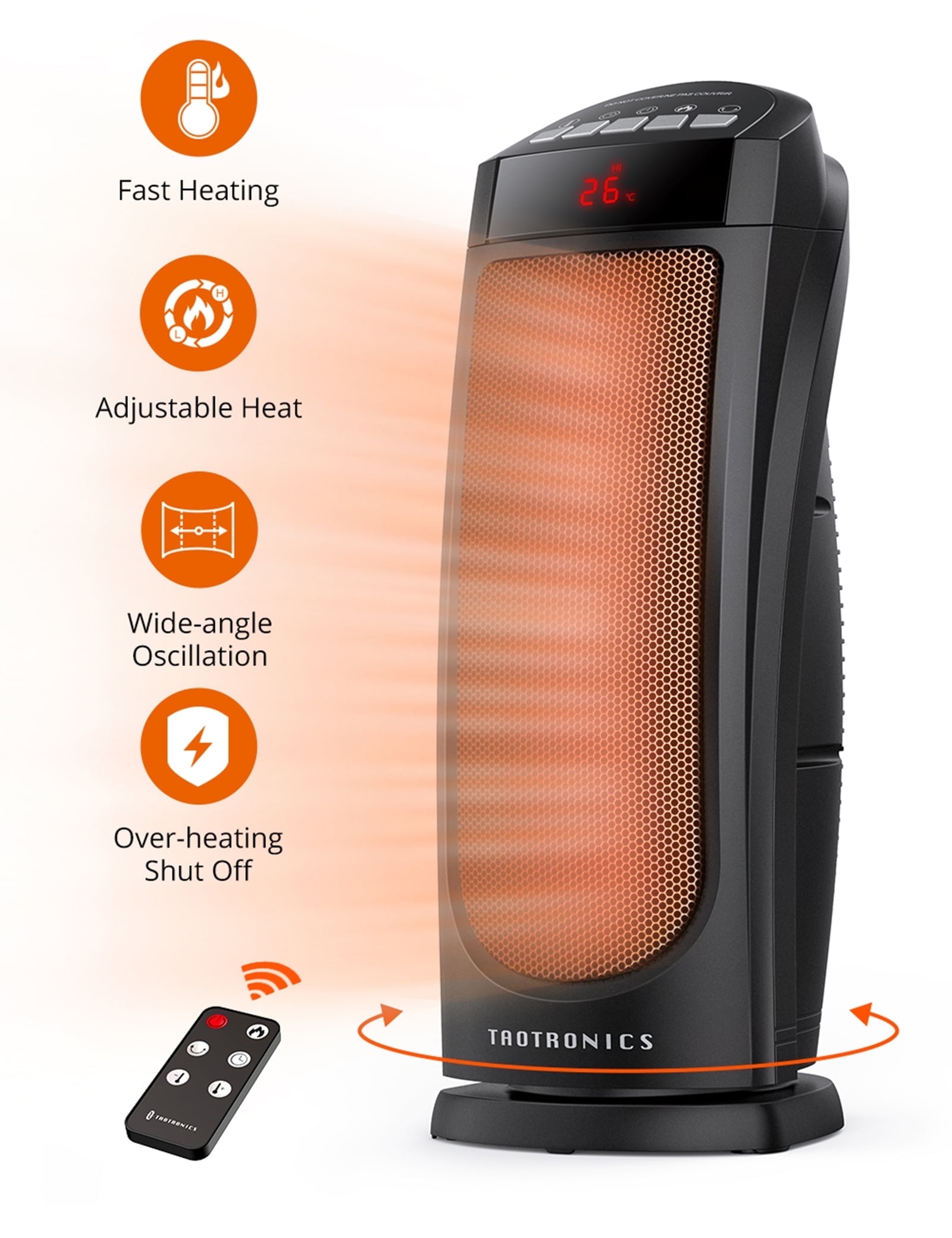 Space Heater, Ceramic Tower Heater with Eco Mode, Remote Control, 65 ...