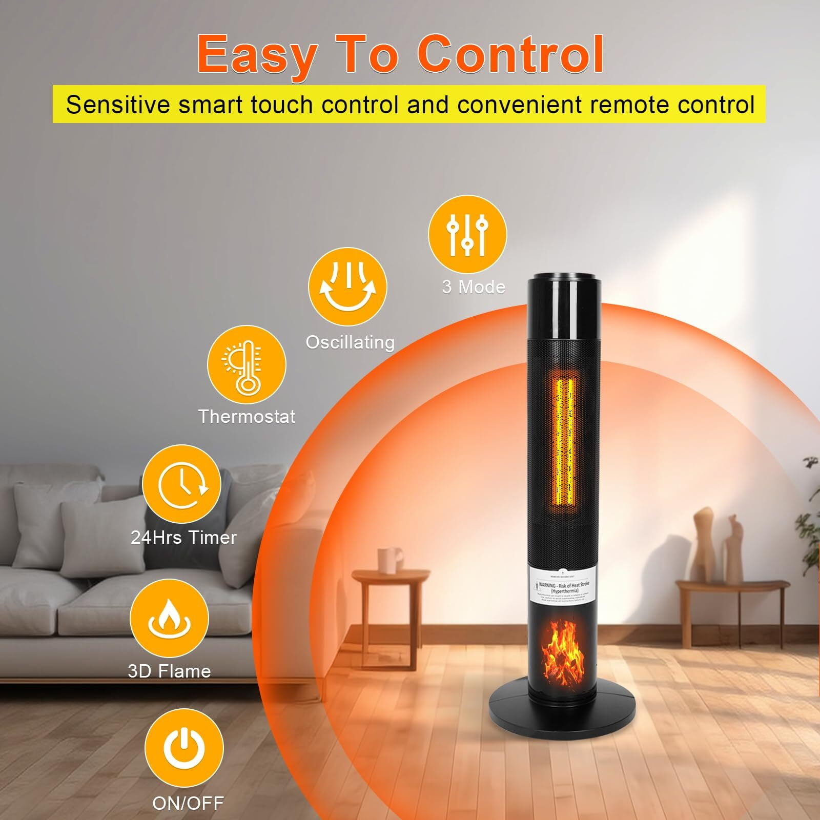 Space Heater w/ 3D Oscillating 1500W Electric Ceramic Tower Heater with ...