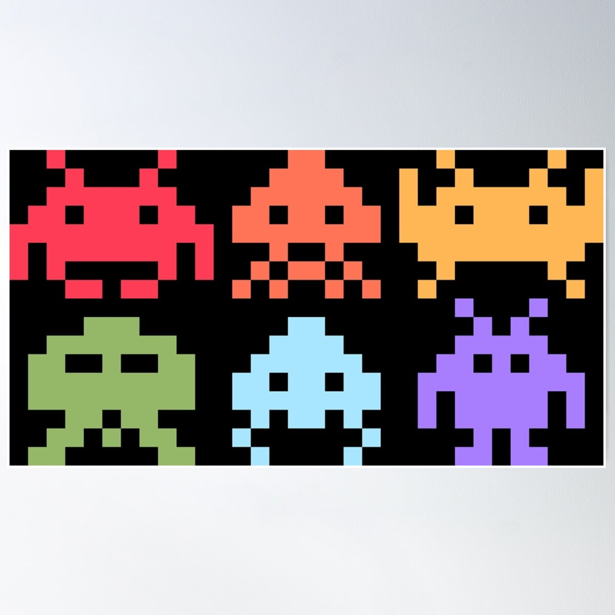 Space Invaders Pixel Art Rainbow Aliens Poster Wall Art, Modern Wall ...
