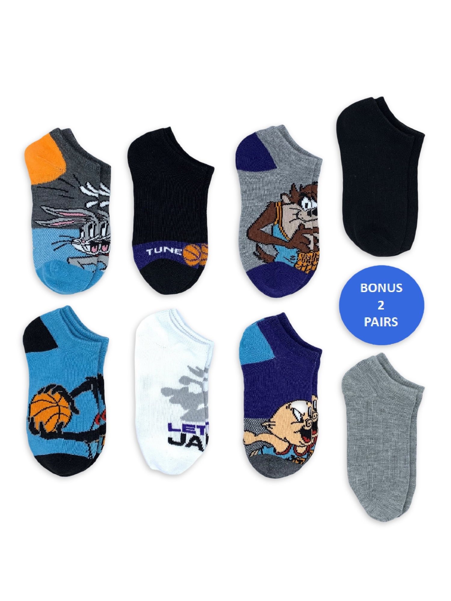 Space Jam 2, Boys No-Show Socks, 8-Pack, Sizes S-L - Walmart.com