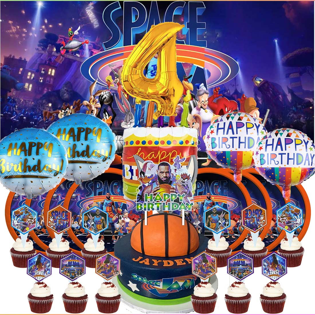 Space Jam 4th Tableware Balloons Cake Toppers Backdrop Banner Supplies ...
