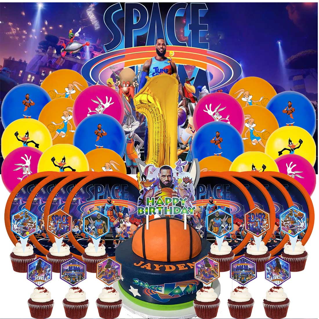Space Jam Balloons Party Supplies 1st Decor Tableware Birthday Cake ...