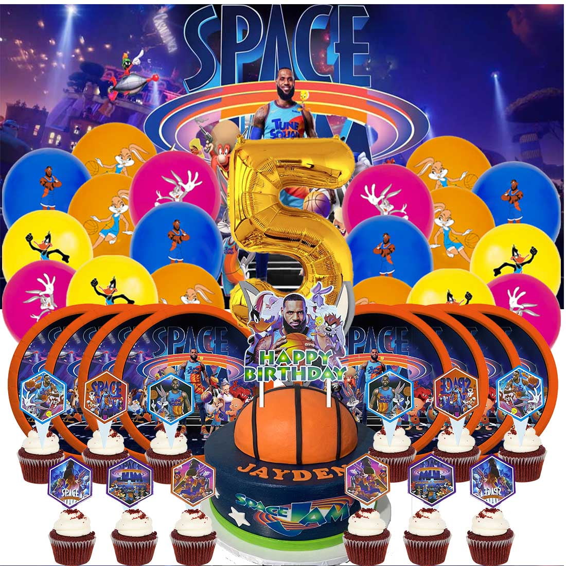 Space Jam Balloons Party Supplies 5th Decor Tableware Birthday Cake ...