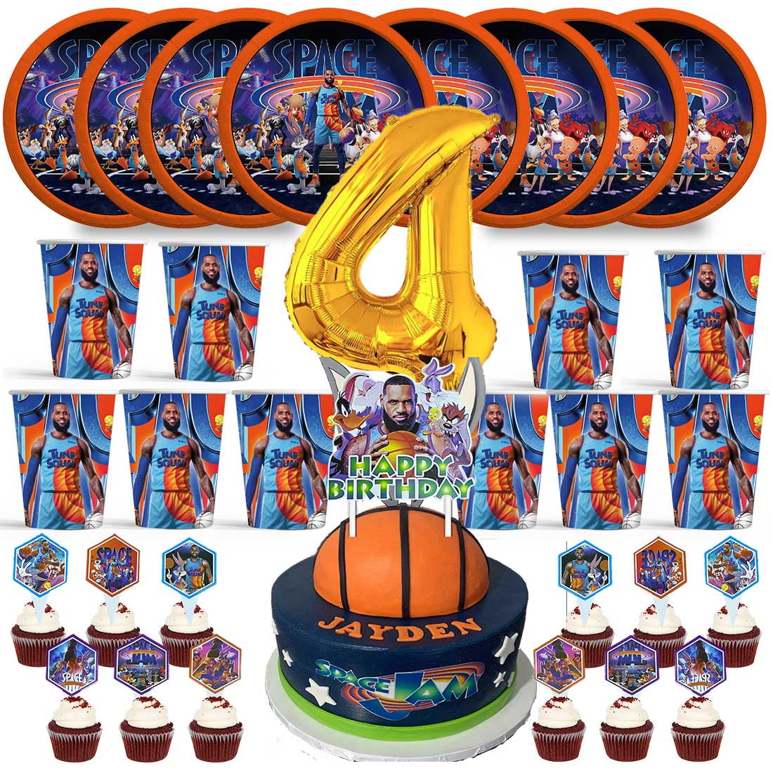 Space Jam Birthday 4th Cups Party Supplies Plates Fans Decorations Cake ...