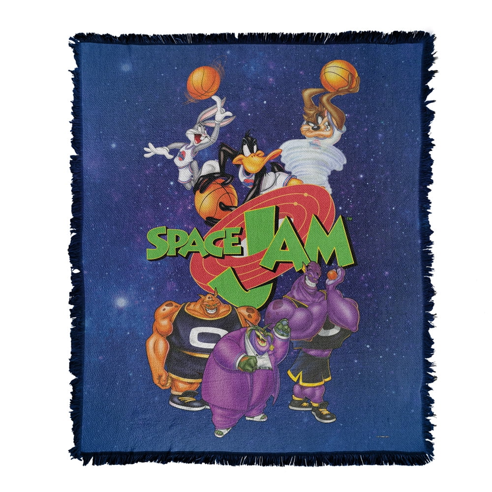 Space Jam Blanket, 50'x60' Group Collage Woven Tapestry Cotton Blend ...