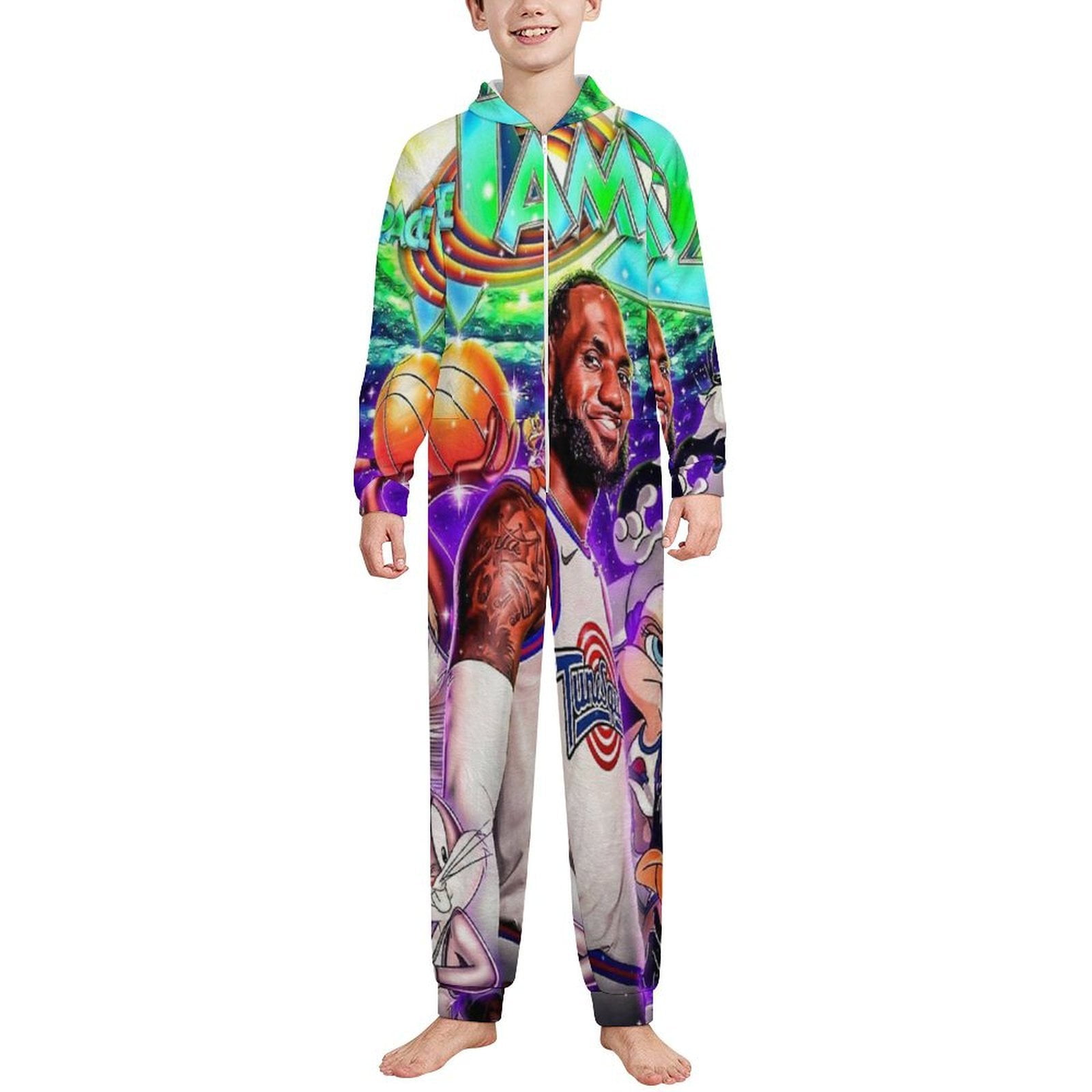 Space Jam Kids One Piece Pajama Hooded Union Suit PJs Sleepwear for ...