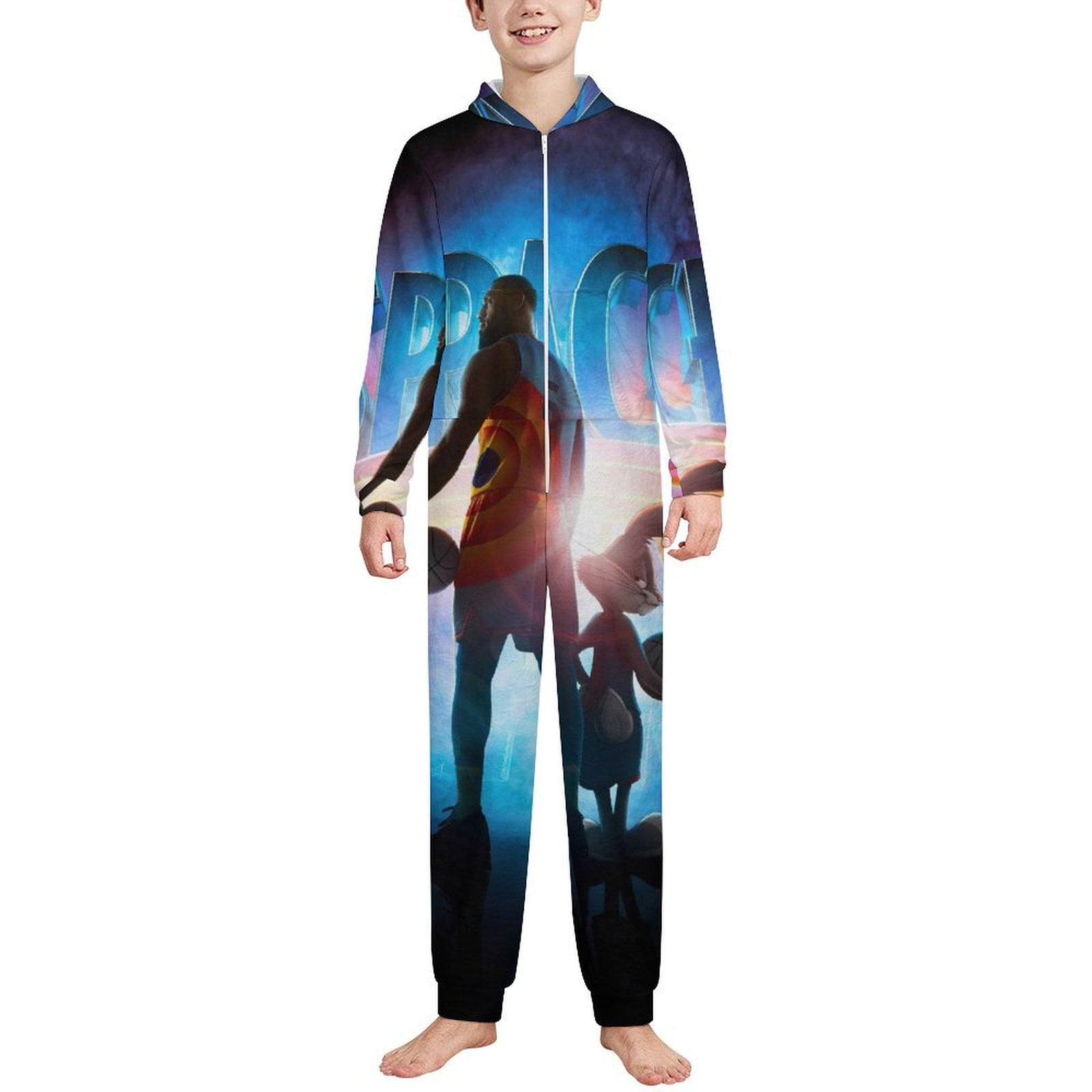 Space Jam Kids One Piece Pajama Hooded Union Suit PJs Sleepwear for ...