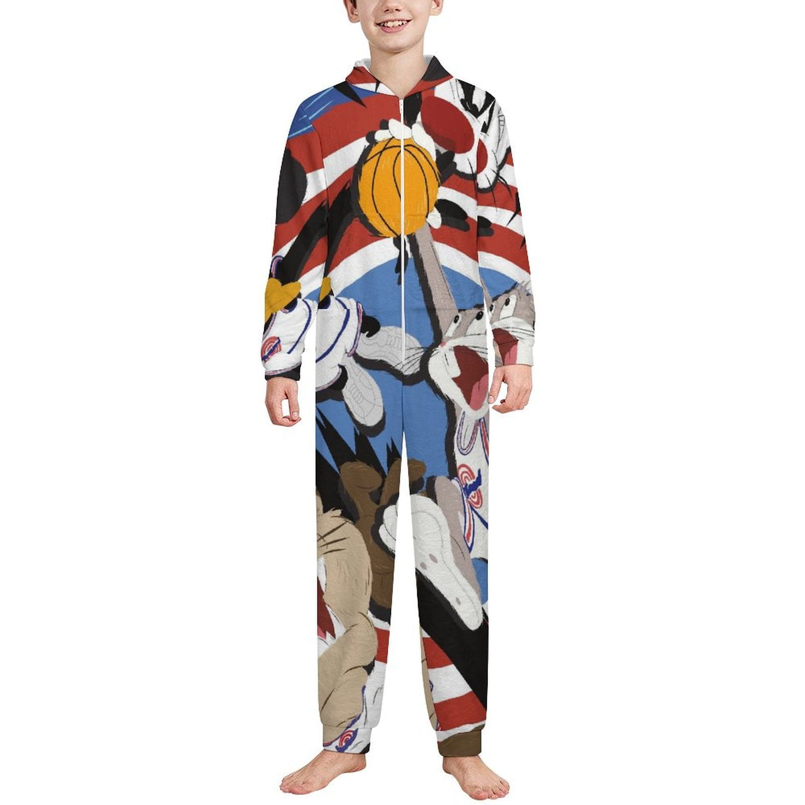 Space Jam Kids One Piece Pajama Hooded Union Suit PJs Sleepwear for ...