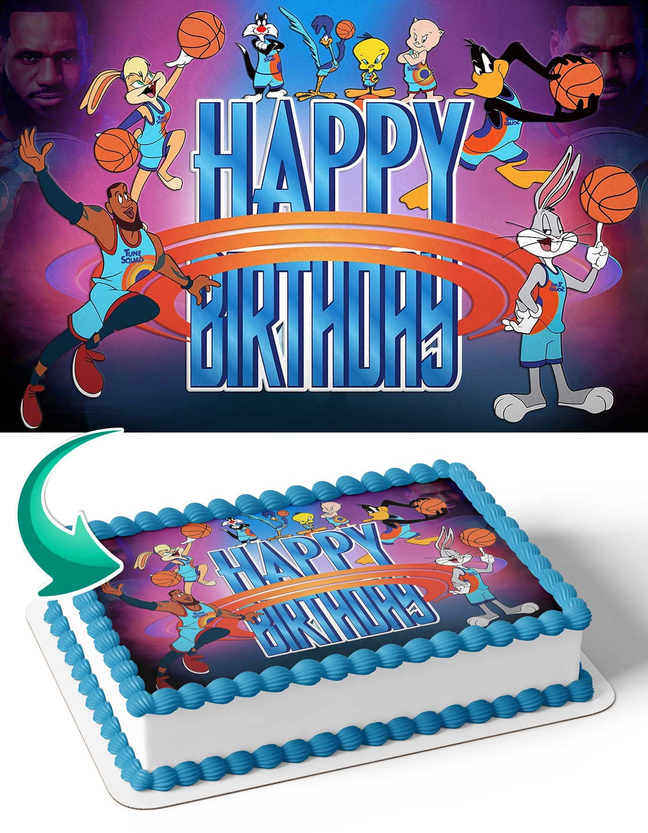 Space Jam Lebron James Bugs Bunny LB Edible Image Cake Topper ...
