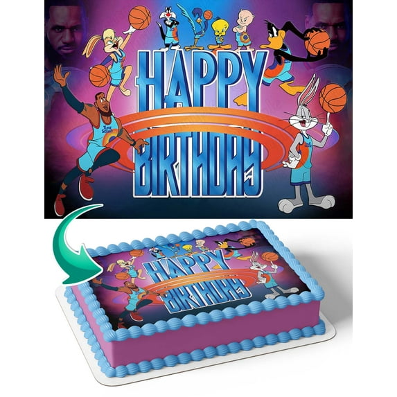 Space Jam Lebron Tunes Squad Happy Birthday Edible Image Cake Topper ...